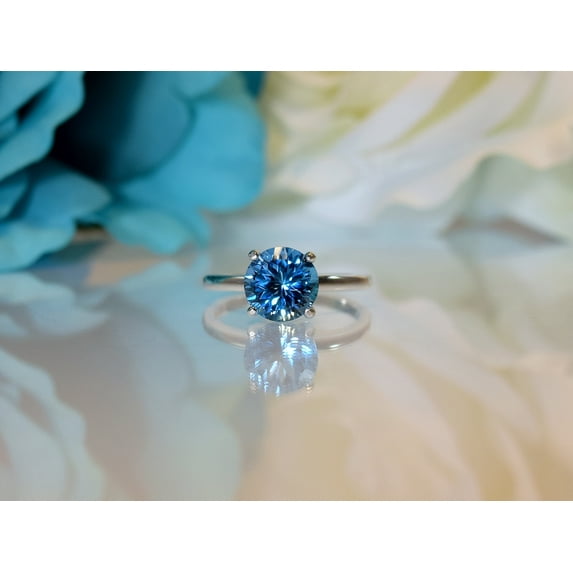 8 mm Swiss Blue Topaz Sterling Silver Solitaire Ring, Handmade Round ...