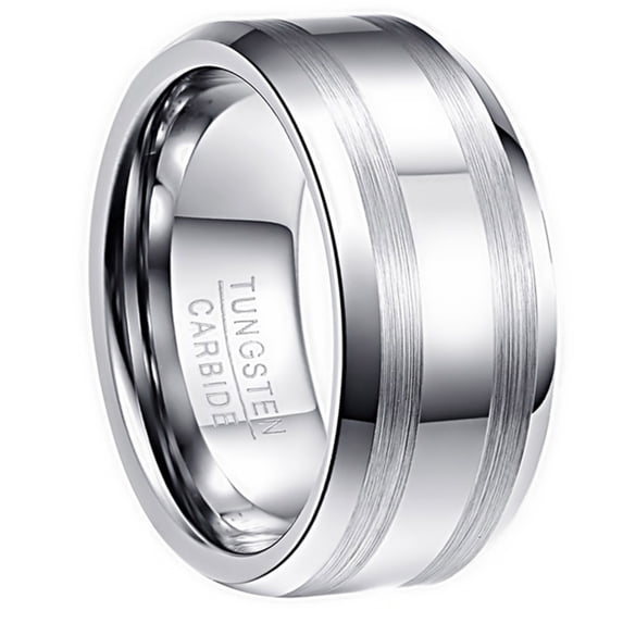8 mm Wide Double Pull Sand Stripe White Tungsten Steel Ring Men's ...