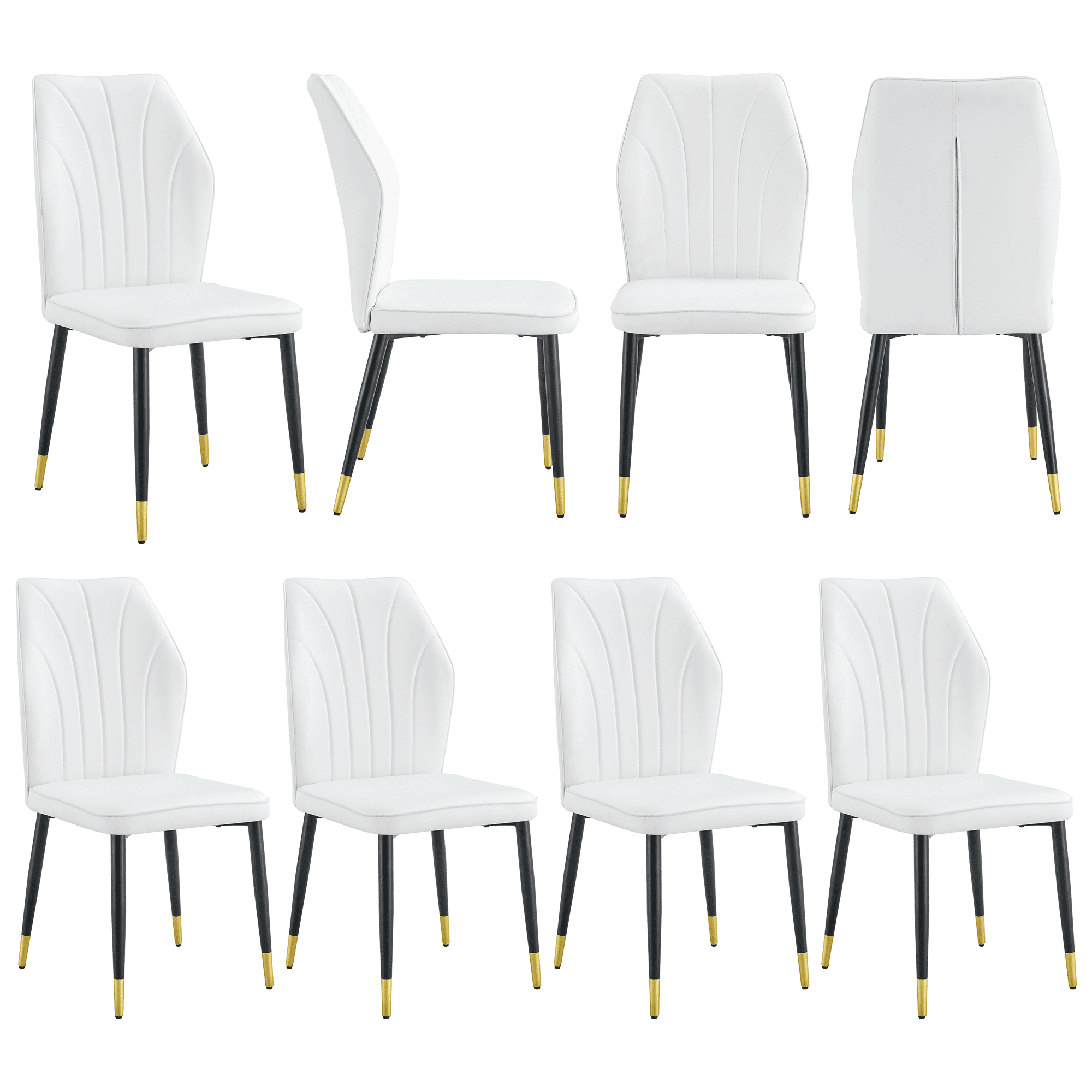 8 modern dining chairs with stylish PU patterned backrest and black metal legs for a comfortable ...
