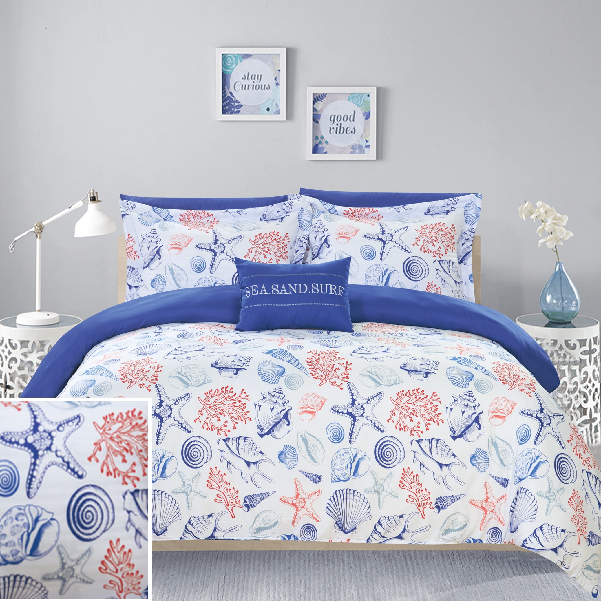 8 or 6 Piece Reversible Comforter Set "Sea Sand Surf" Theme Print ...