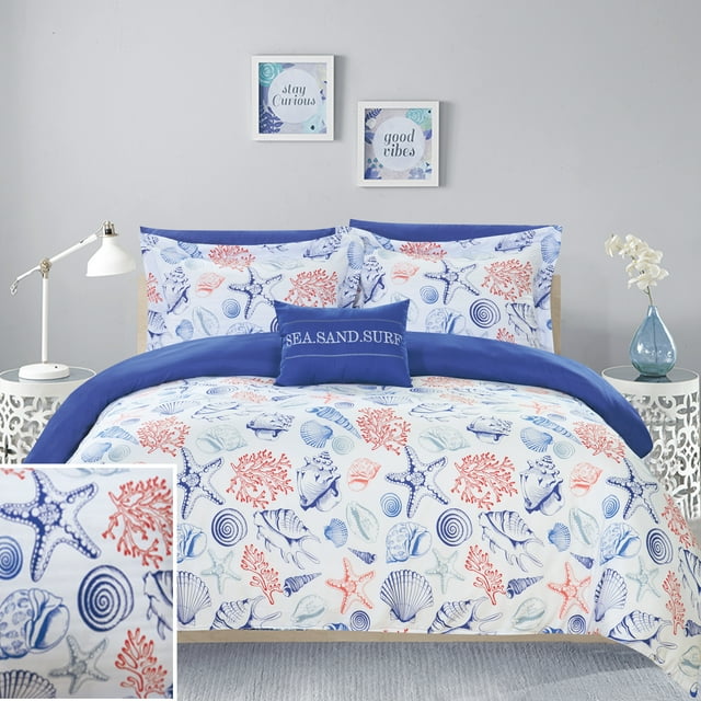 8 or 6 Piece Reversible Comforter Set "Sea Sand Surf" Theme Print ...