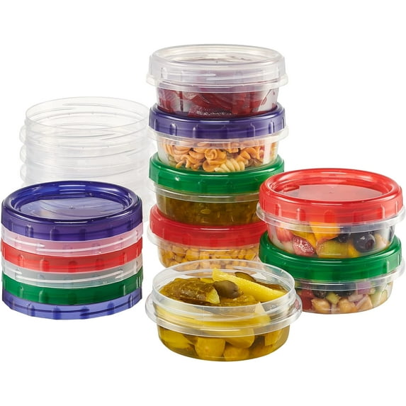 8 ounce Plastic Food Storage Containers with colored Twist Top Lids ...