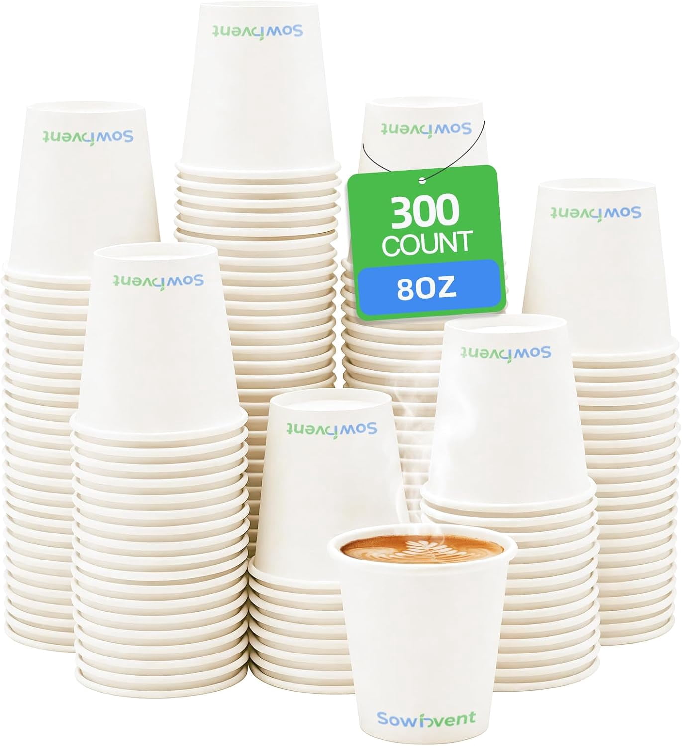 8 ounces 300 count disposable paper coffee cups, white hot/cold drink ...