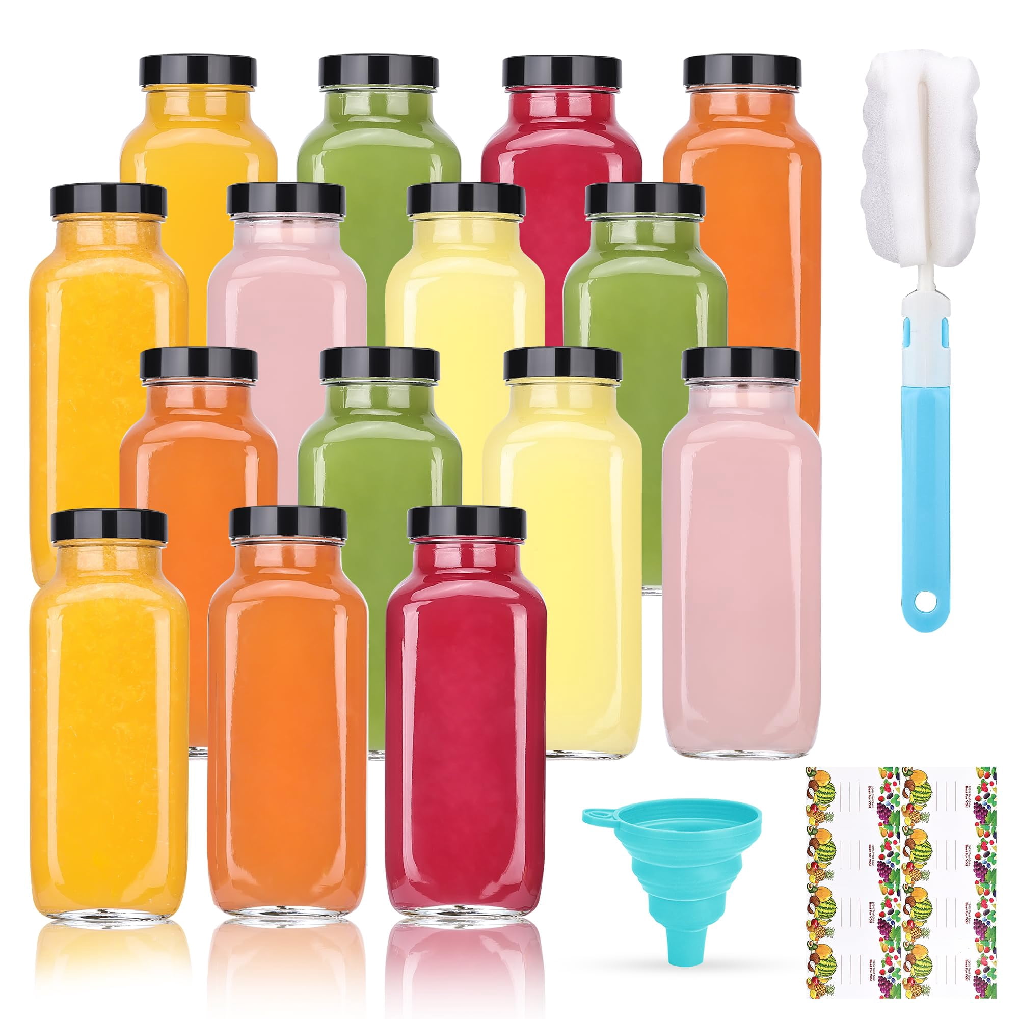 8 oz 15 Pack Glass Drink Jars With Black Lids, Reusable Food Storage ...