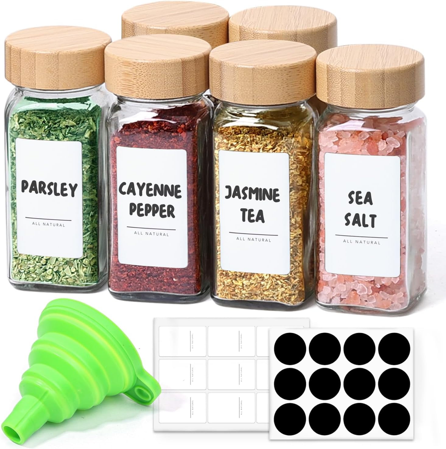 8 oz 6Pcs Glass Spice Jars with Label, Empty Spice Containers with ...