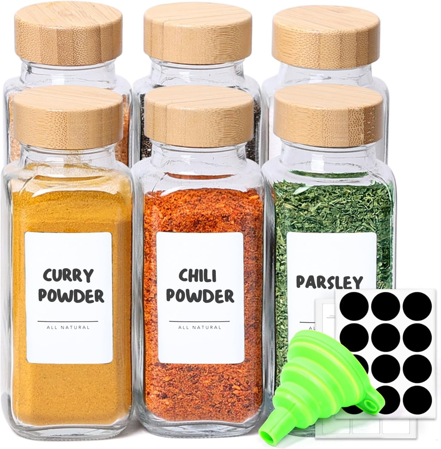 8 oz 6Pcs Glass Spice Jars with Label, Empty Spice Containers with ...