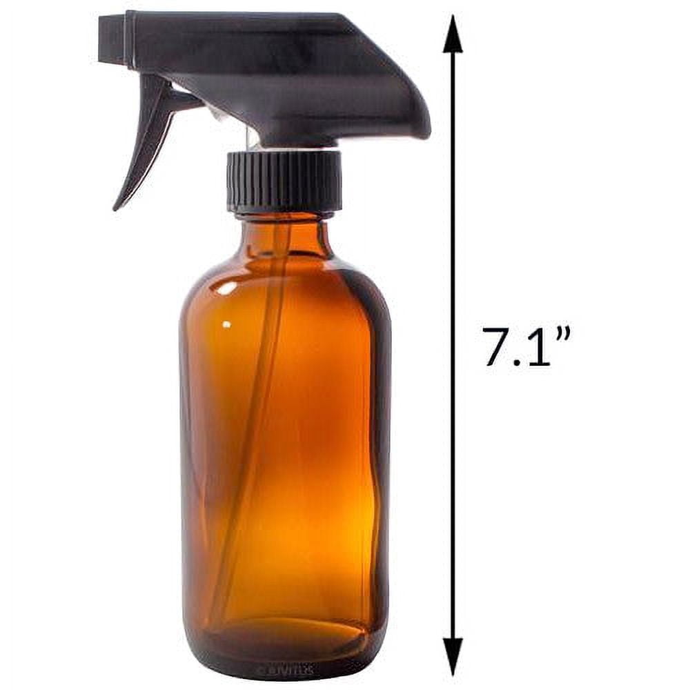 8 oz Amber Glass Boston Round Bottle with Black Trigger Sprayer (4 Pack ...