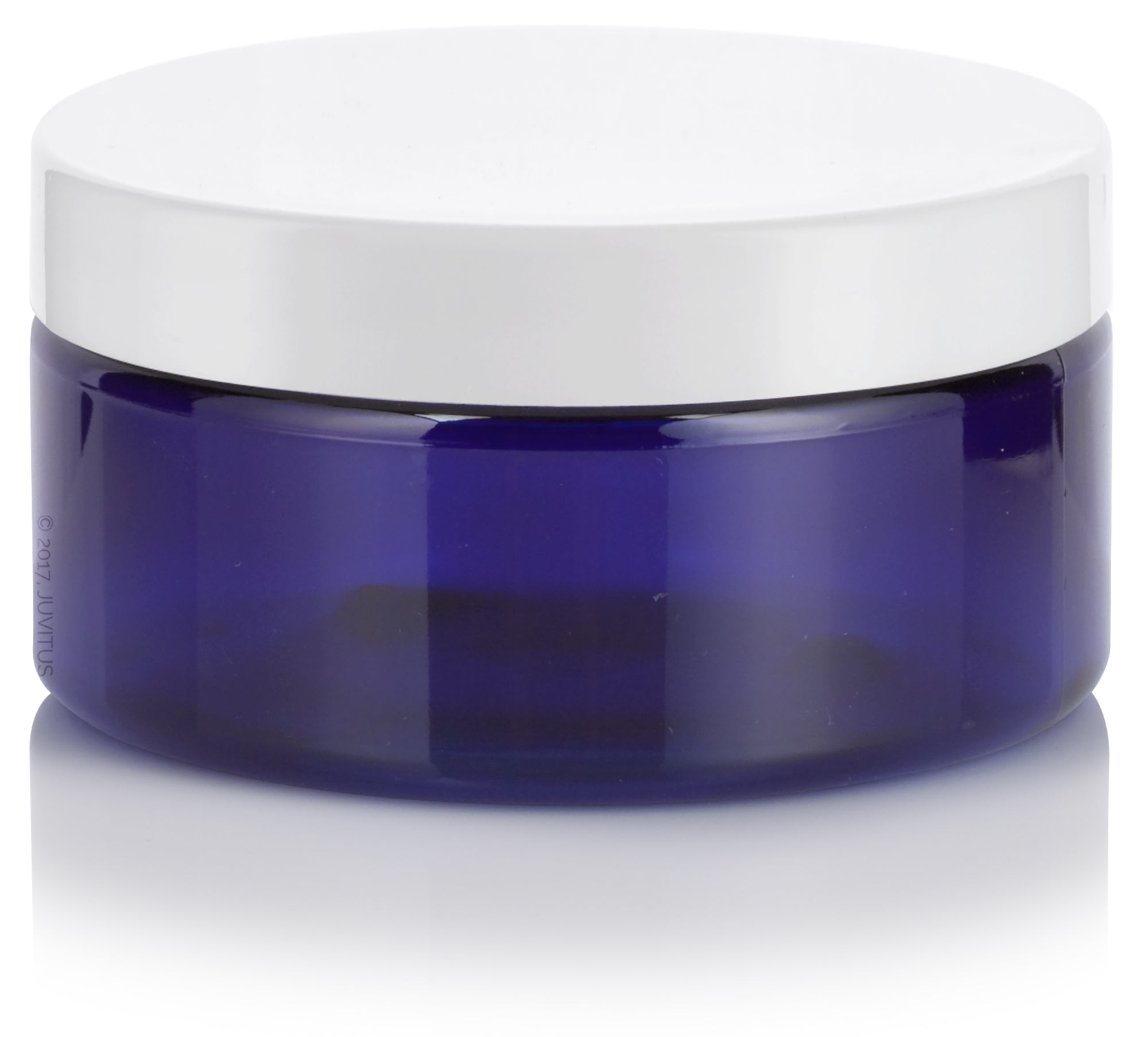 8 oz Cobalt Blue PET Plastic Low Profile Jar with White Foam Lined Lid ...