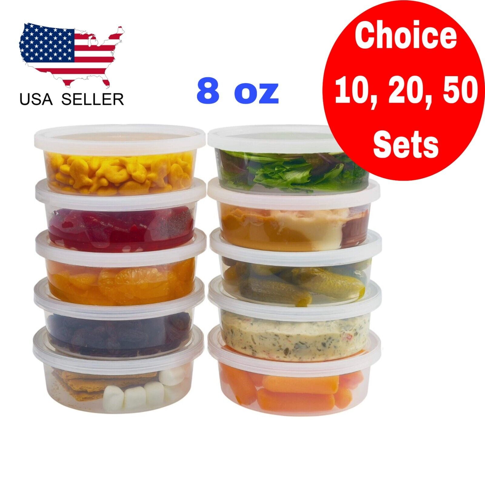 8 oz Deli Plastic Food Microwavable Storage Containers With Lids BPA ...