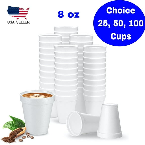 8 OZ Foam Cups. Pack of 100 Count. Disposable Hot and Cold Foam Cups ...