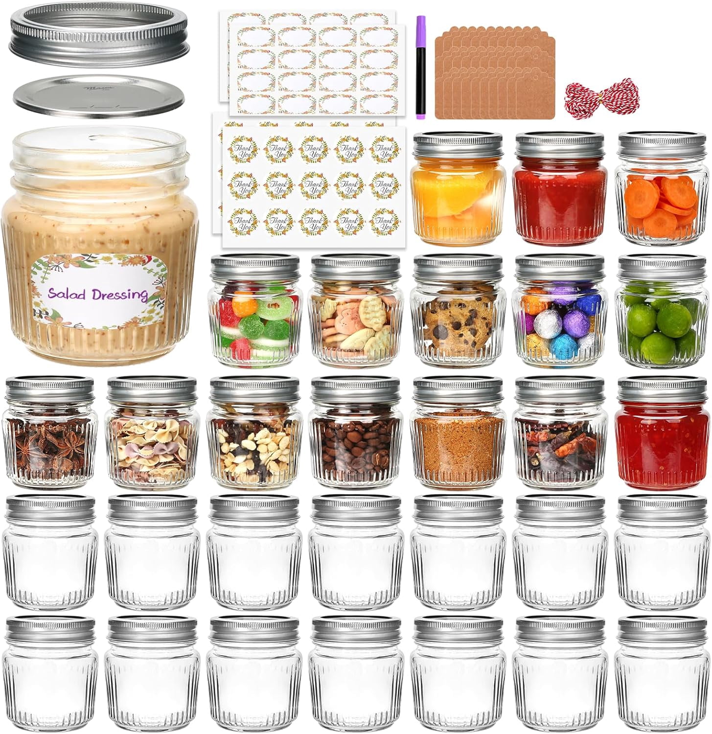 8 oz Mason Jars with Lids,30 Pcs Small Glass Jars with Lids,Stylish ...