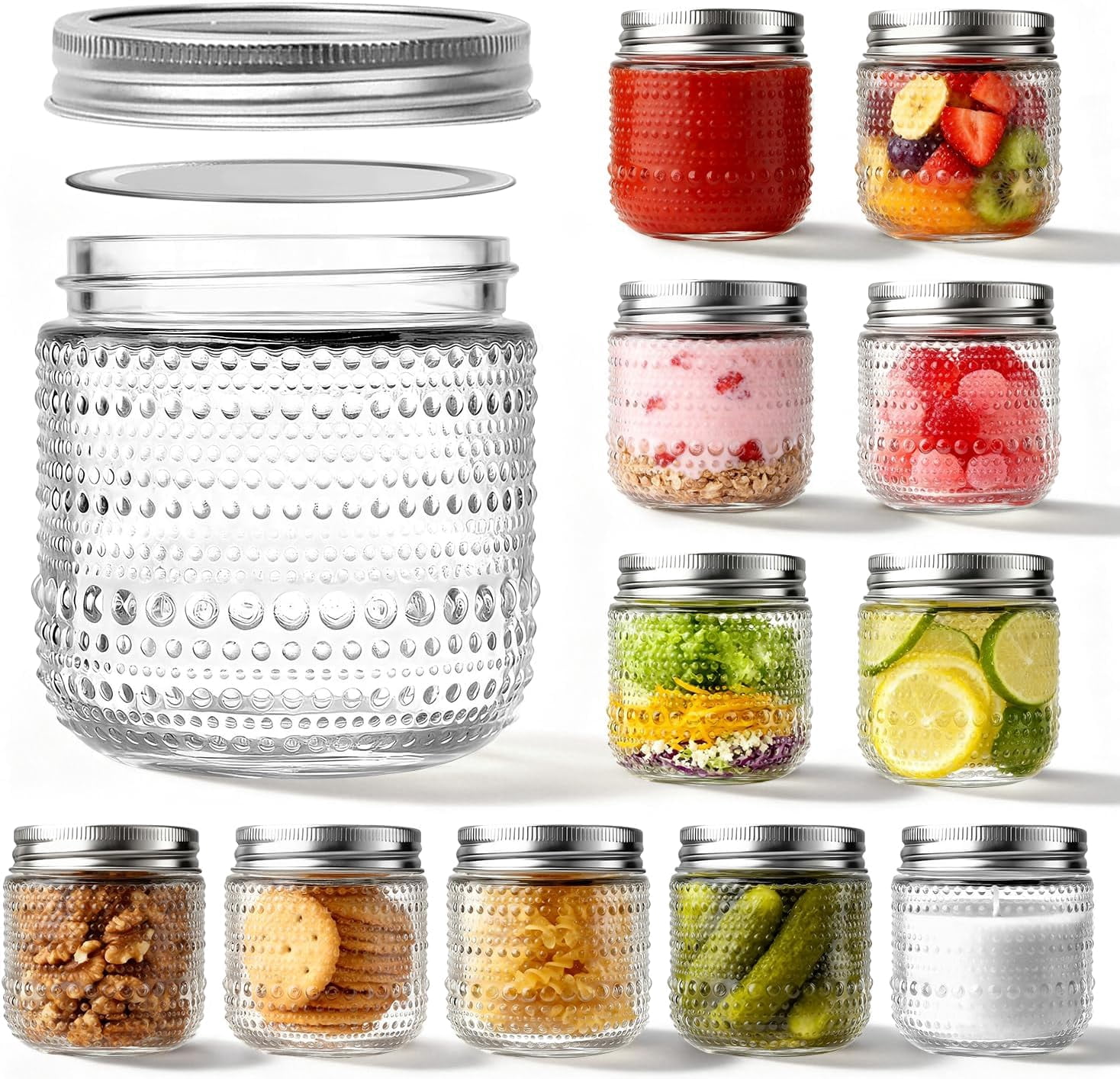 8 oz Mason Jars With Lids 12 Packs Small Mason Jars Half Pint Glass ...