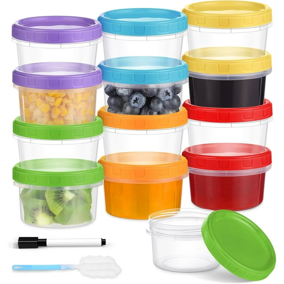 8 oz Plastic Containers with Lids, 12 Pack Stackable Small Freezer ...