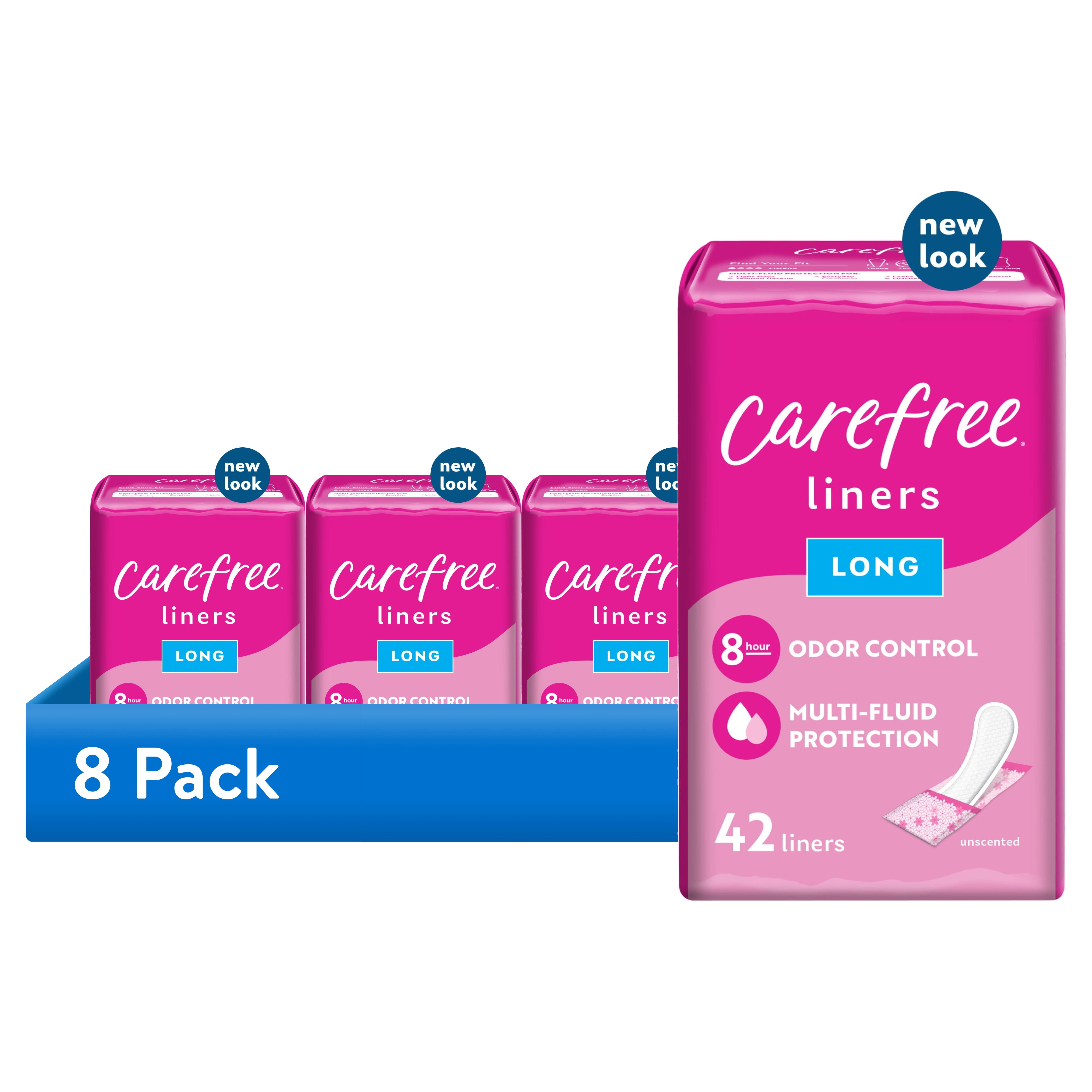(8 pack) Carefree Panty Liners, Long, Unscented, 42 Count - Walmart.com