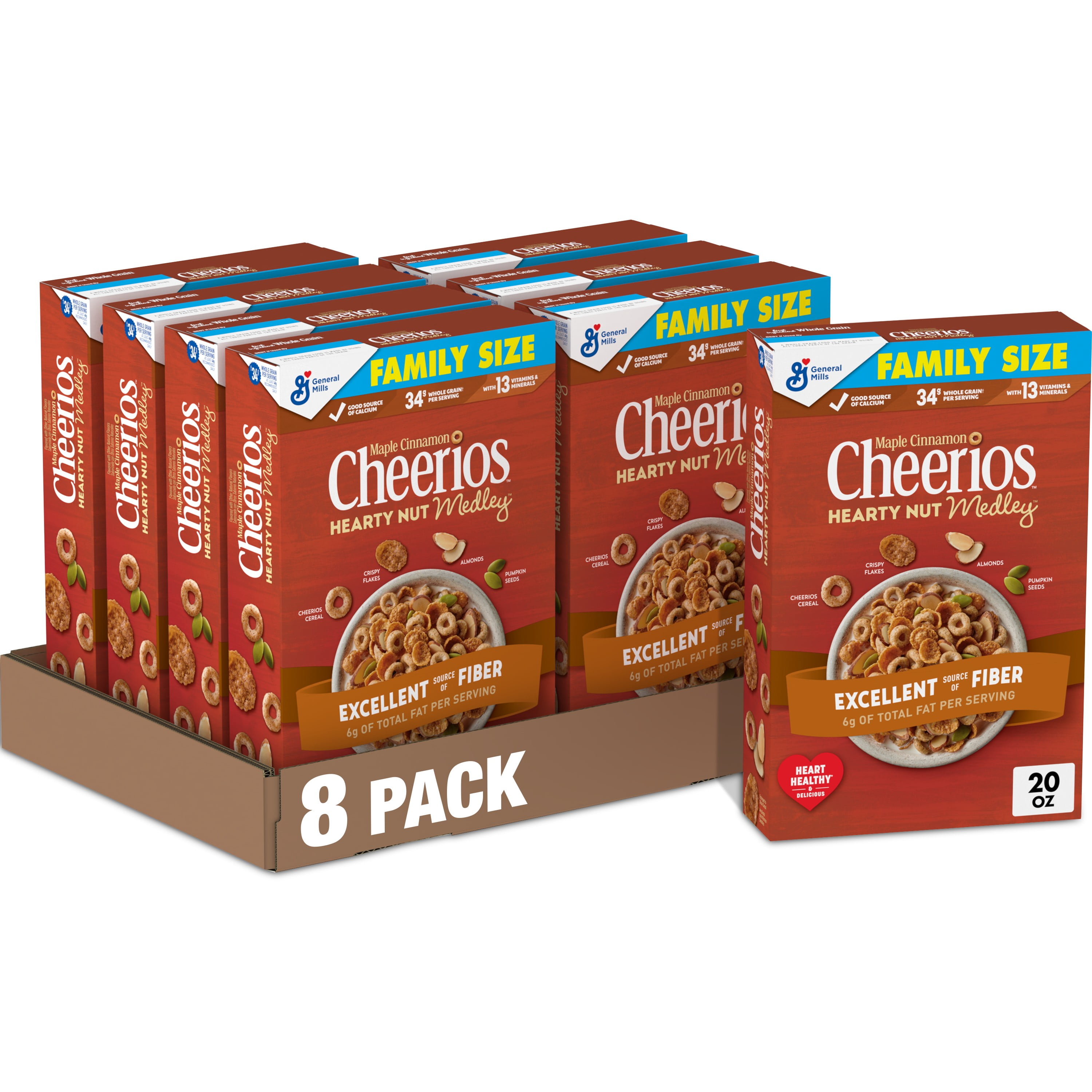 (8 pack) Cheerios Hearty Nut Medley Breakfast Cereal, Maple Cinnamon ...