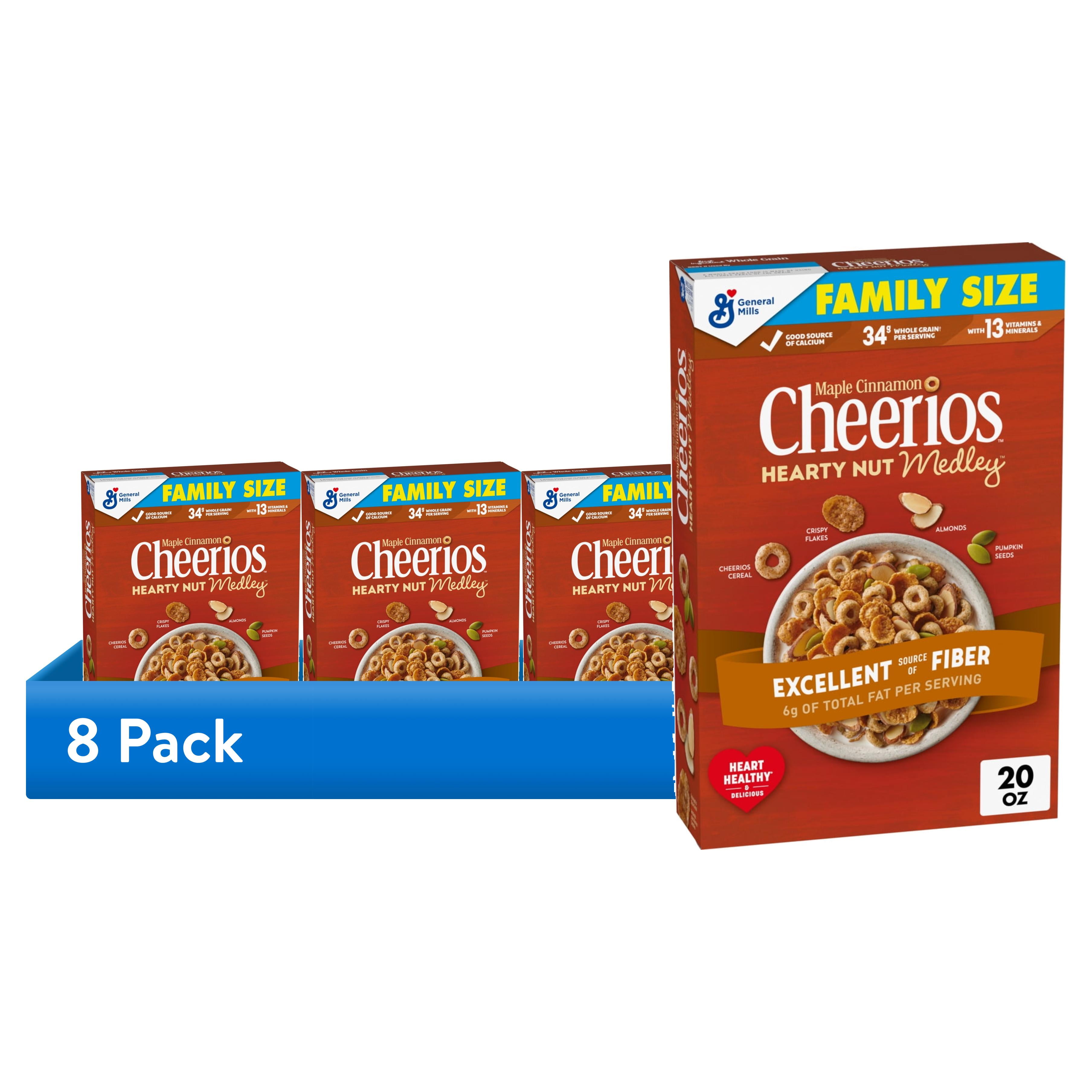 (8 pack) Cheerios Hearty Nut Medley Breakfast Cereal, Maple Cinnamon ...