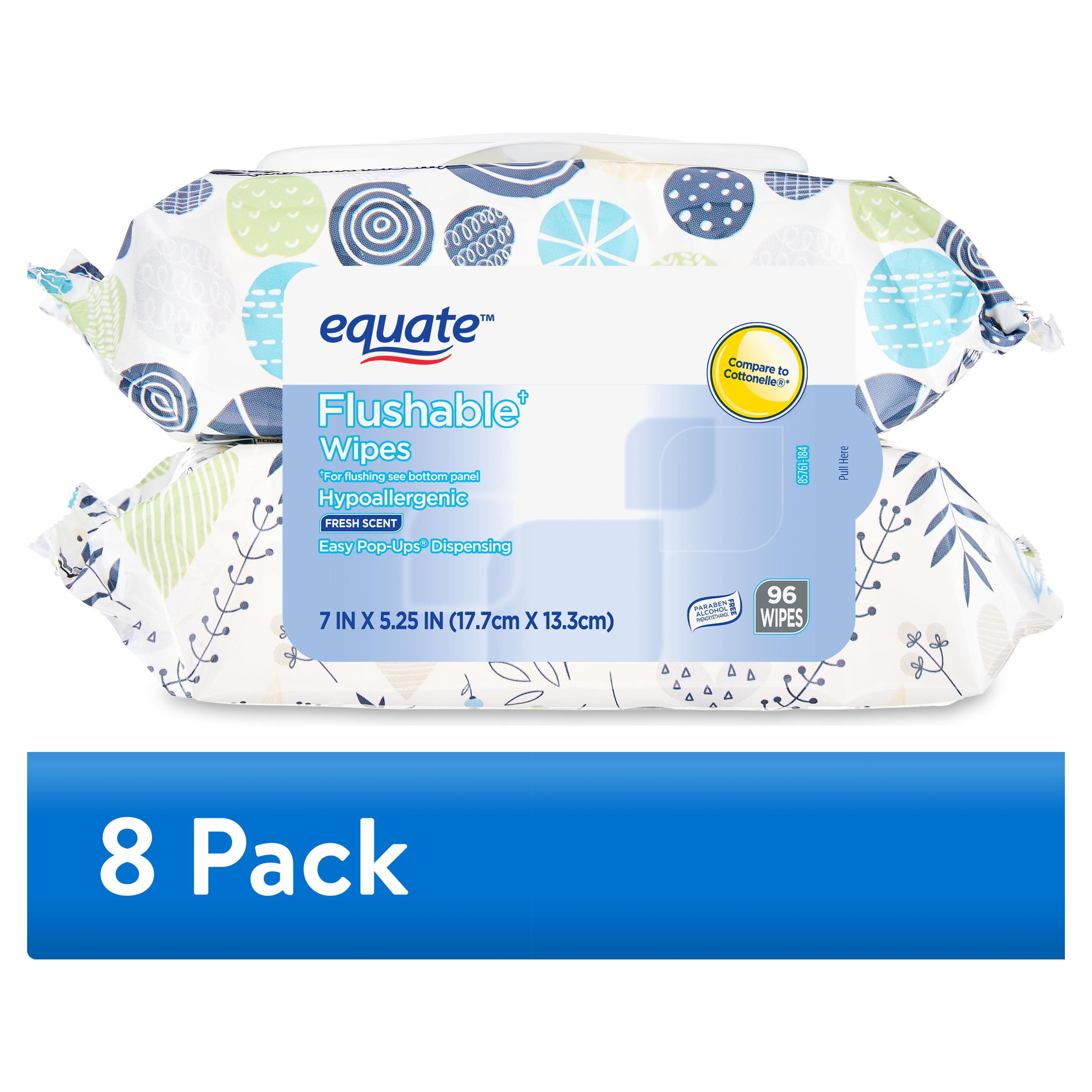 (8 pack) Equate Flushable Wet Wipes, Fresh Scent, 96 Wipes (2 Pack ...