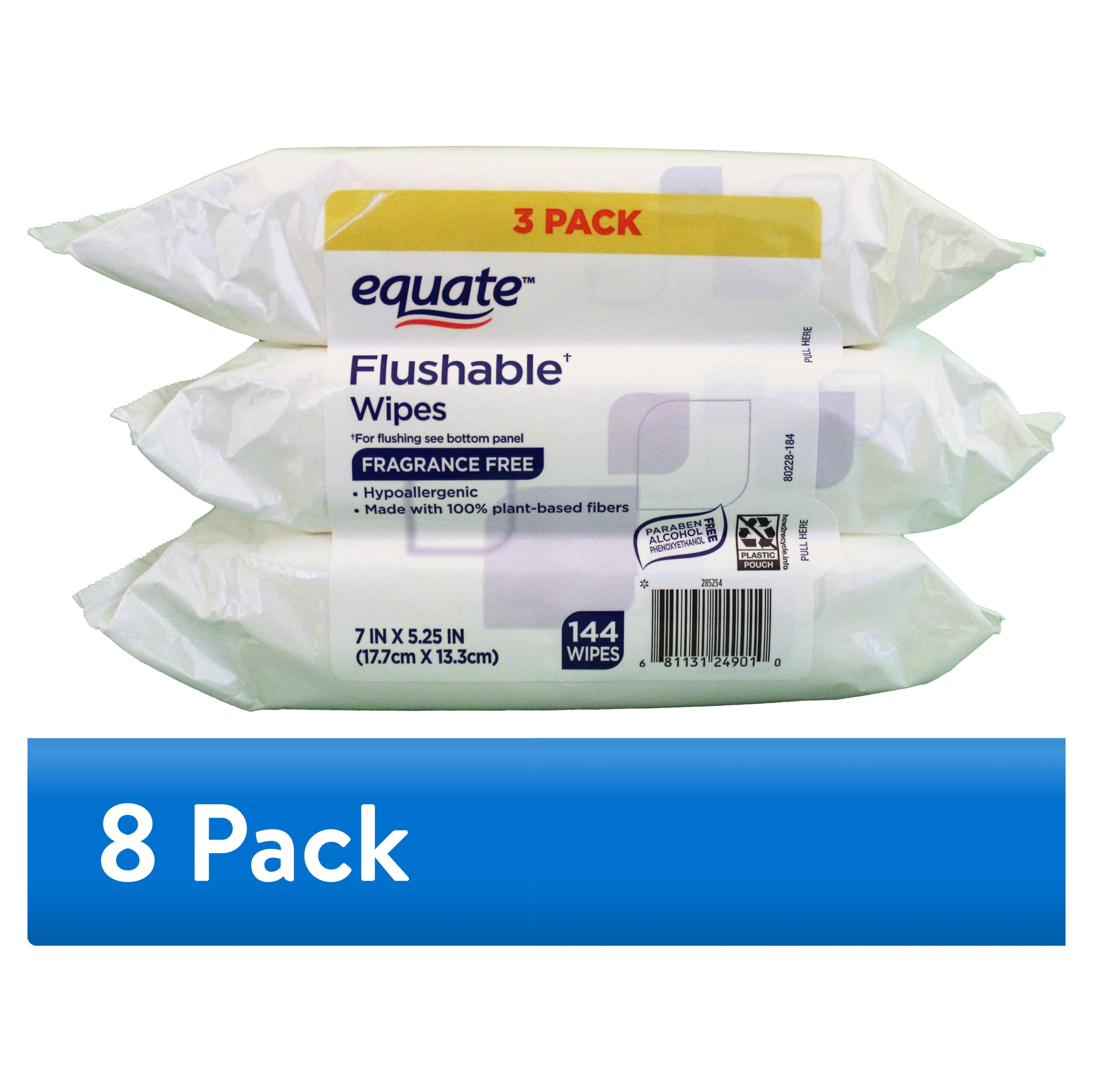 (8 pack) Equate Hypoallergenic Flushable Wet Wipes, Fragrance Free, 144 ...
