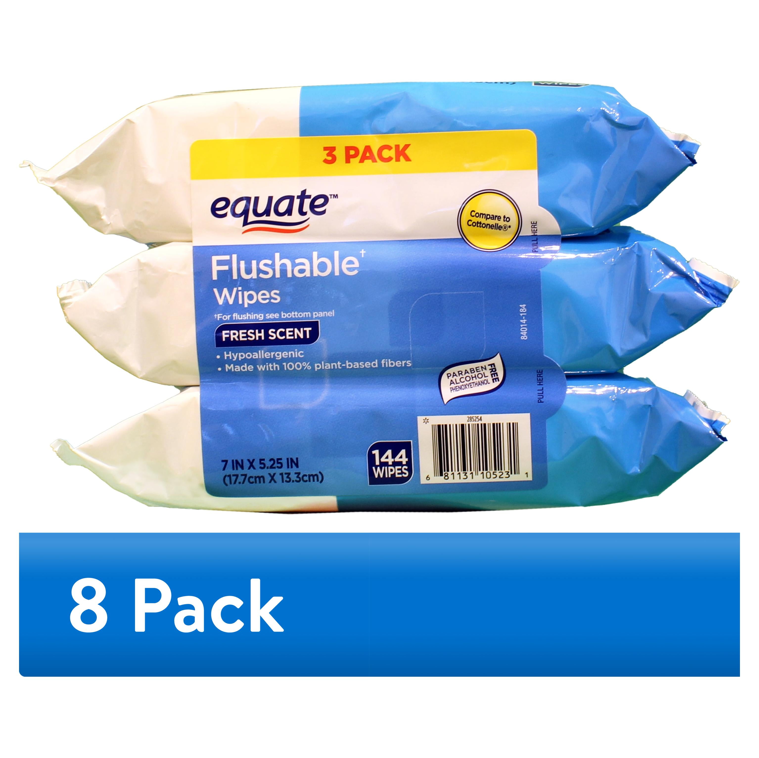 (8 pack) Equate Flushable Wet Wipes, Fresh Scent, 144 Wipes (3 Pack ...