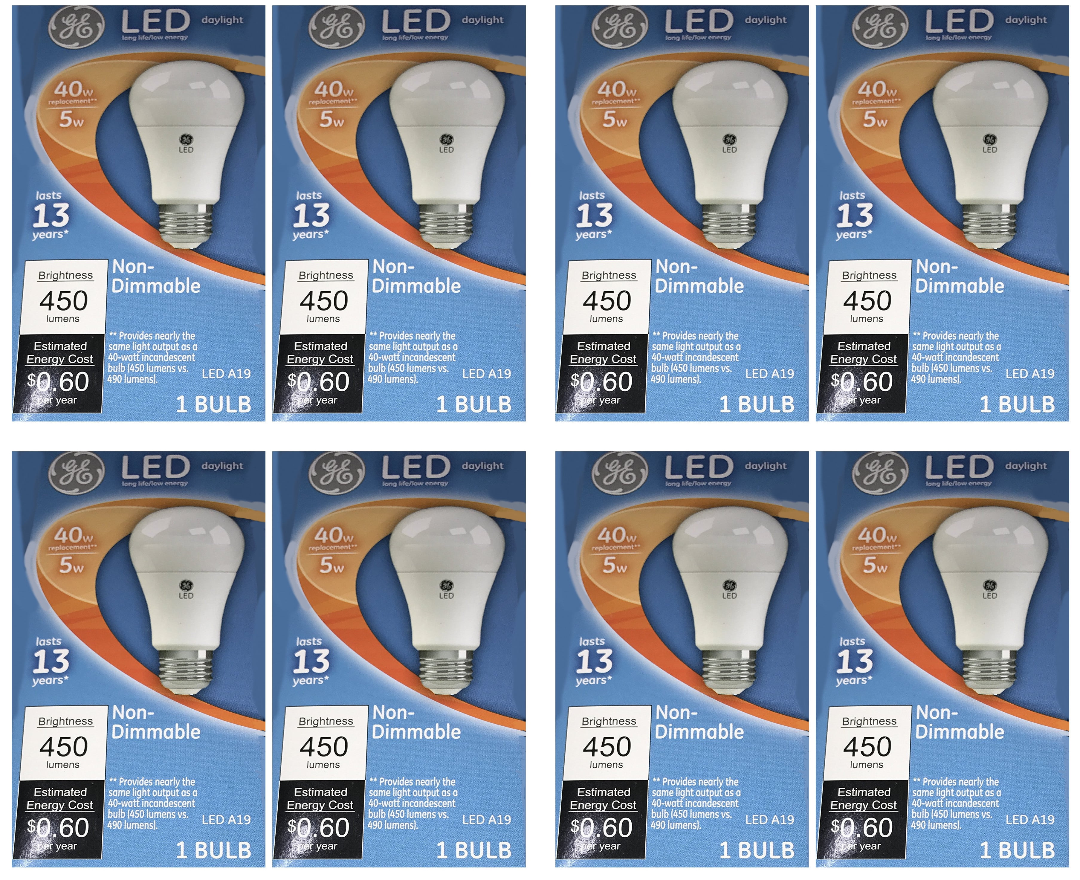 GE LED A19 40W Equivalent Daylight Bulb, Medium Base, Non-Dimmable, 450 ...