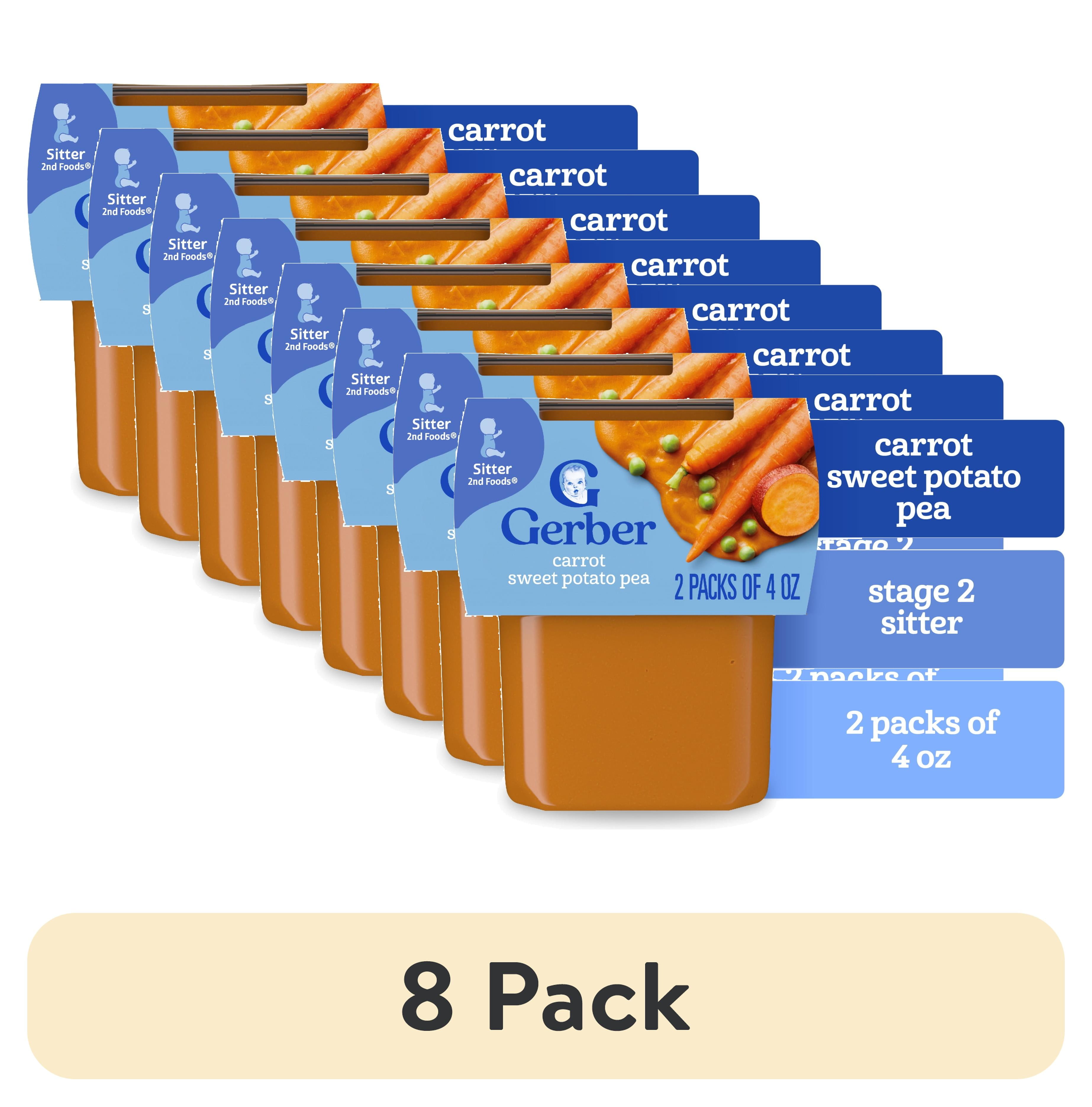 (8 pack) Gerber Stage 2 Baby Food, Carrot Sweet Potato Pea Puree Tubs ...