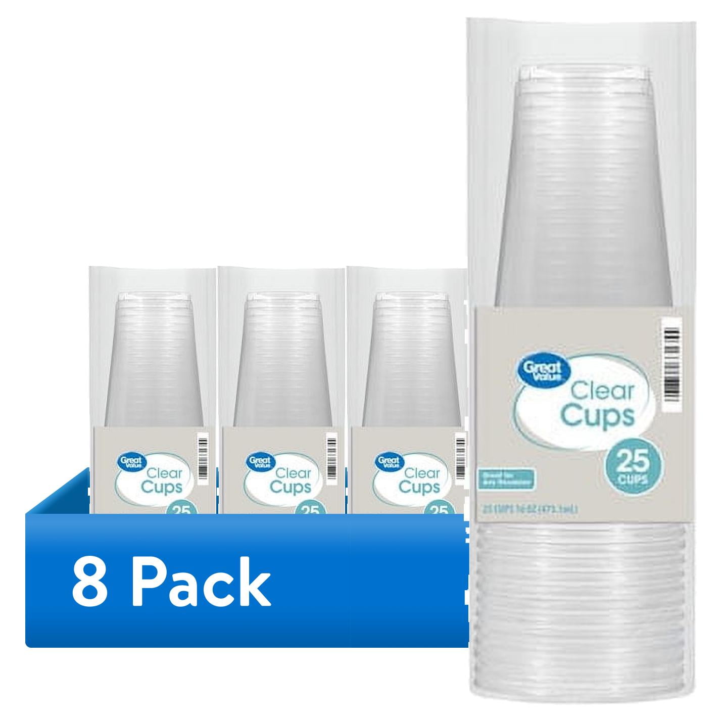 (8 pack) Great Value Disposable Plastic Cups, Clear, 16 oz, 25 Count ...