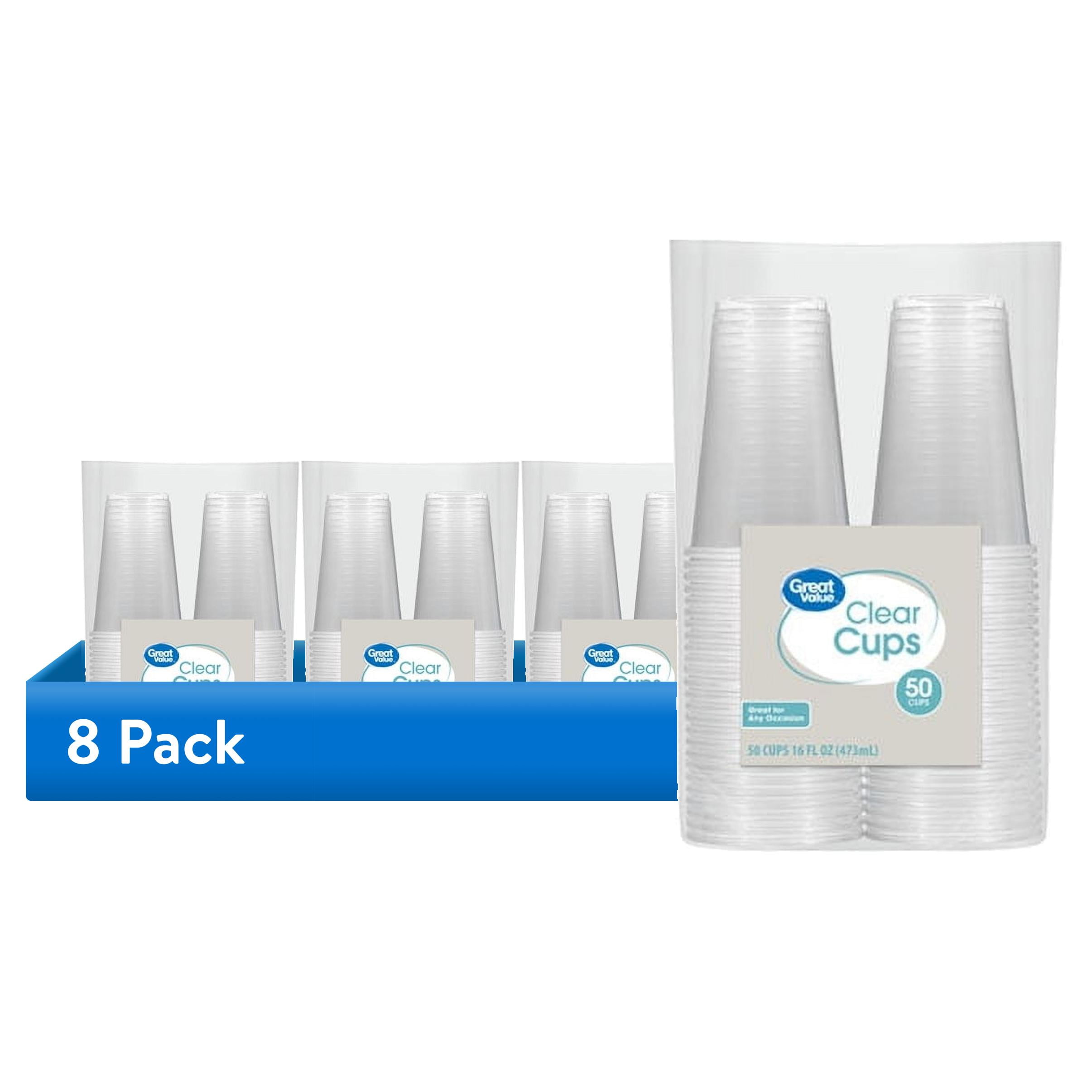 (8 pack) Great Value Disposable Plastic Cups, Clear, 16 oz, 50 Count ...