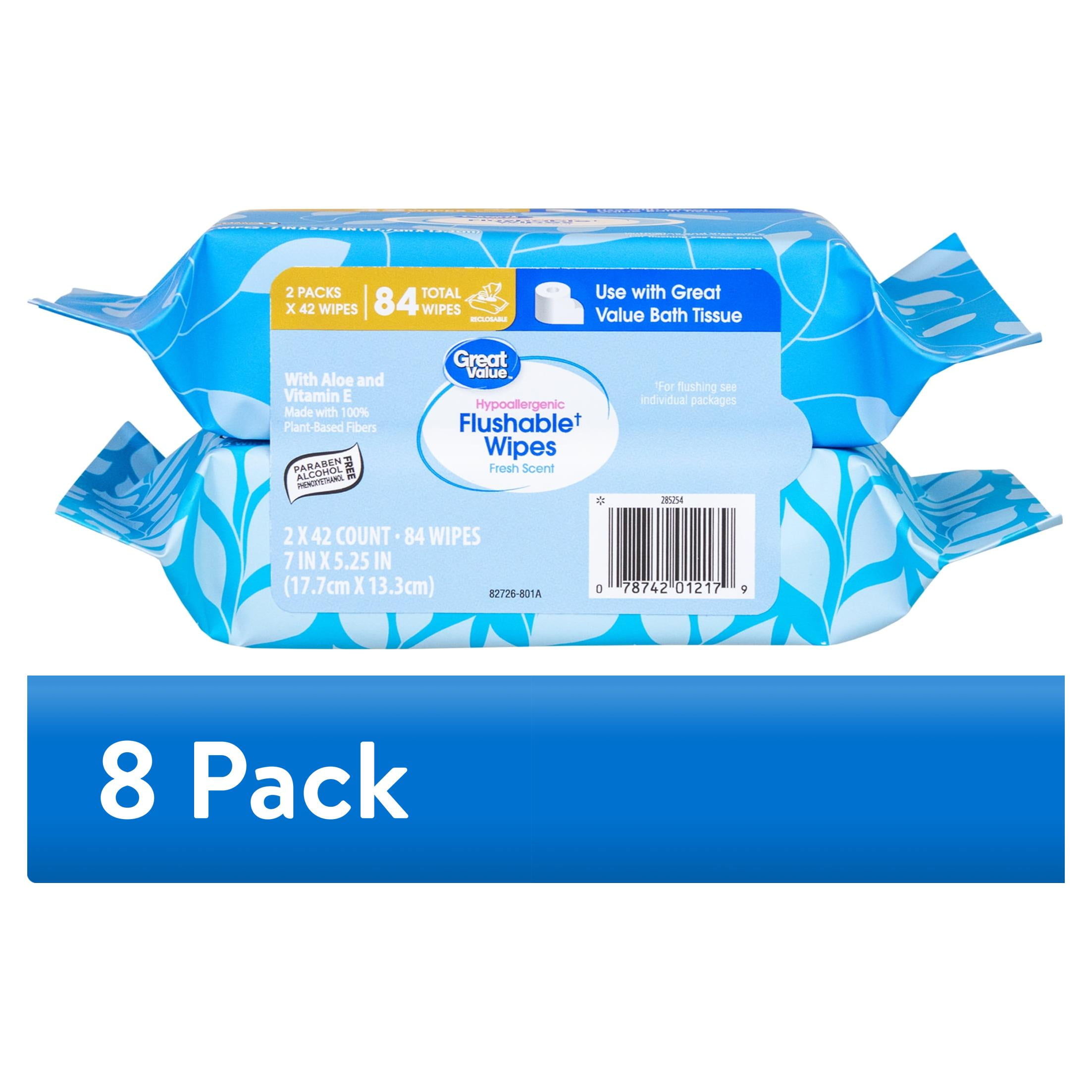 (8 pack) Great Value Fresh Scent Flushable Wipes, 2 Resealable Packs ...