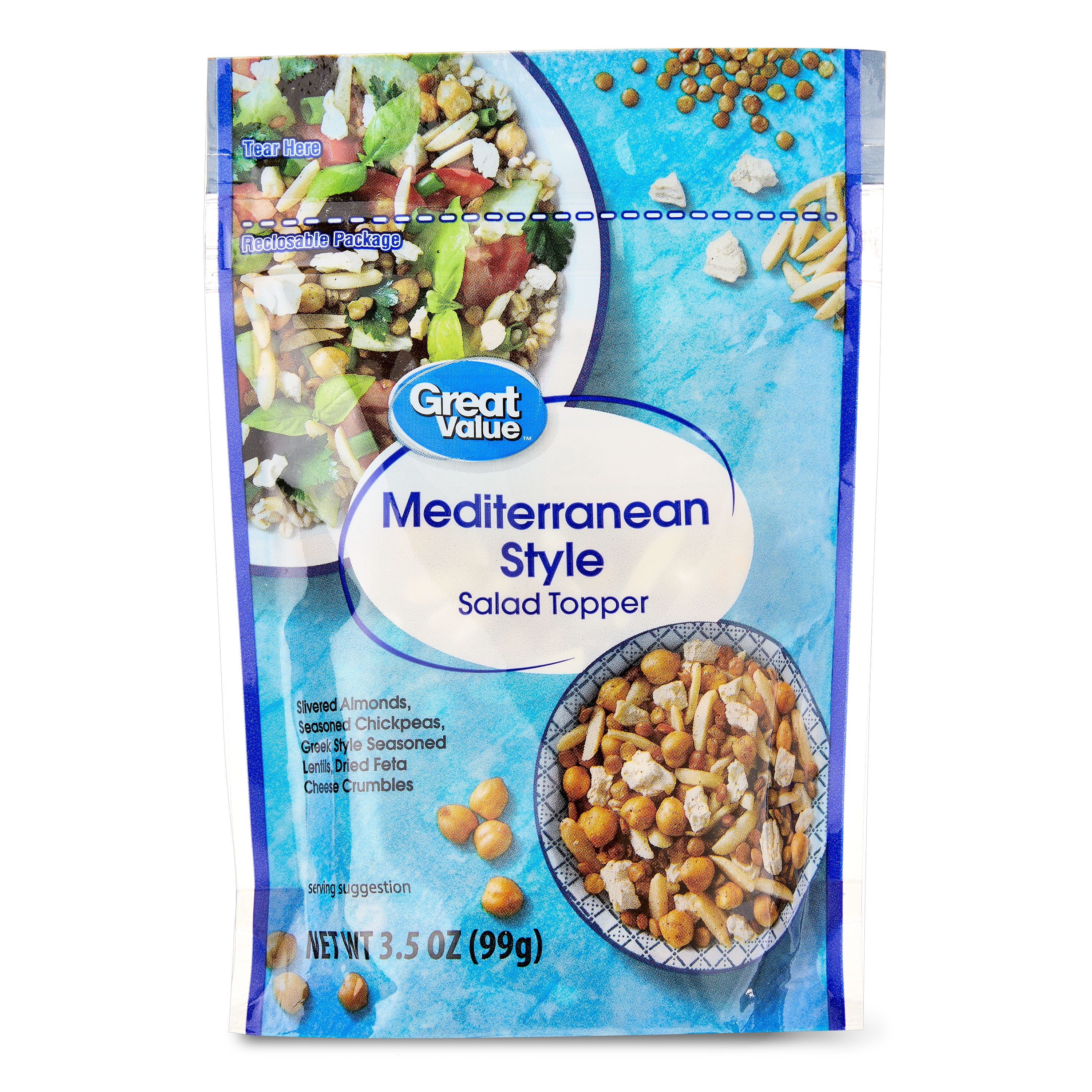 (8 pack) Great Value Mediterranean Style Salad Topper, 3.5 oz Bag ...