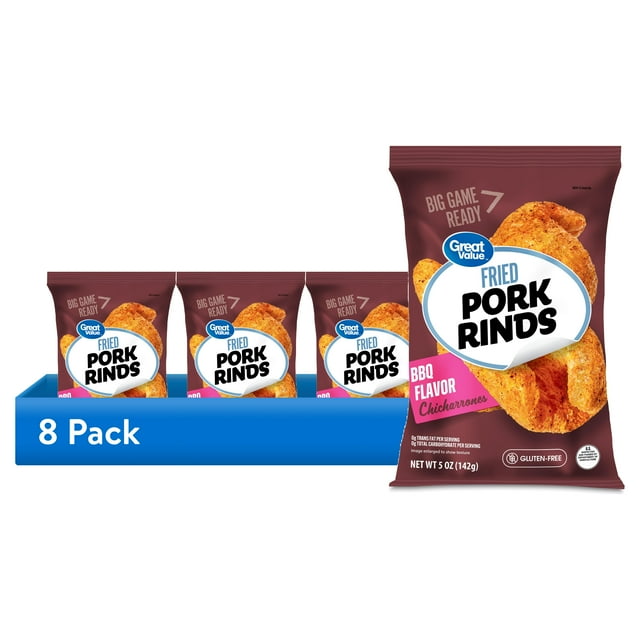 (8 pack) Great Value Original Fried Pork Rinds, BBQ Flavor Chicharrones ...