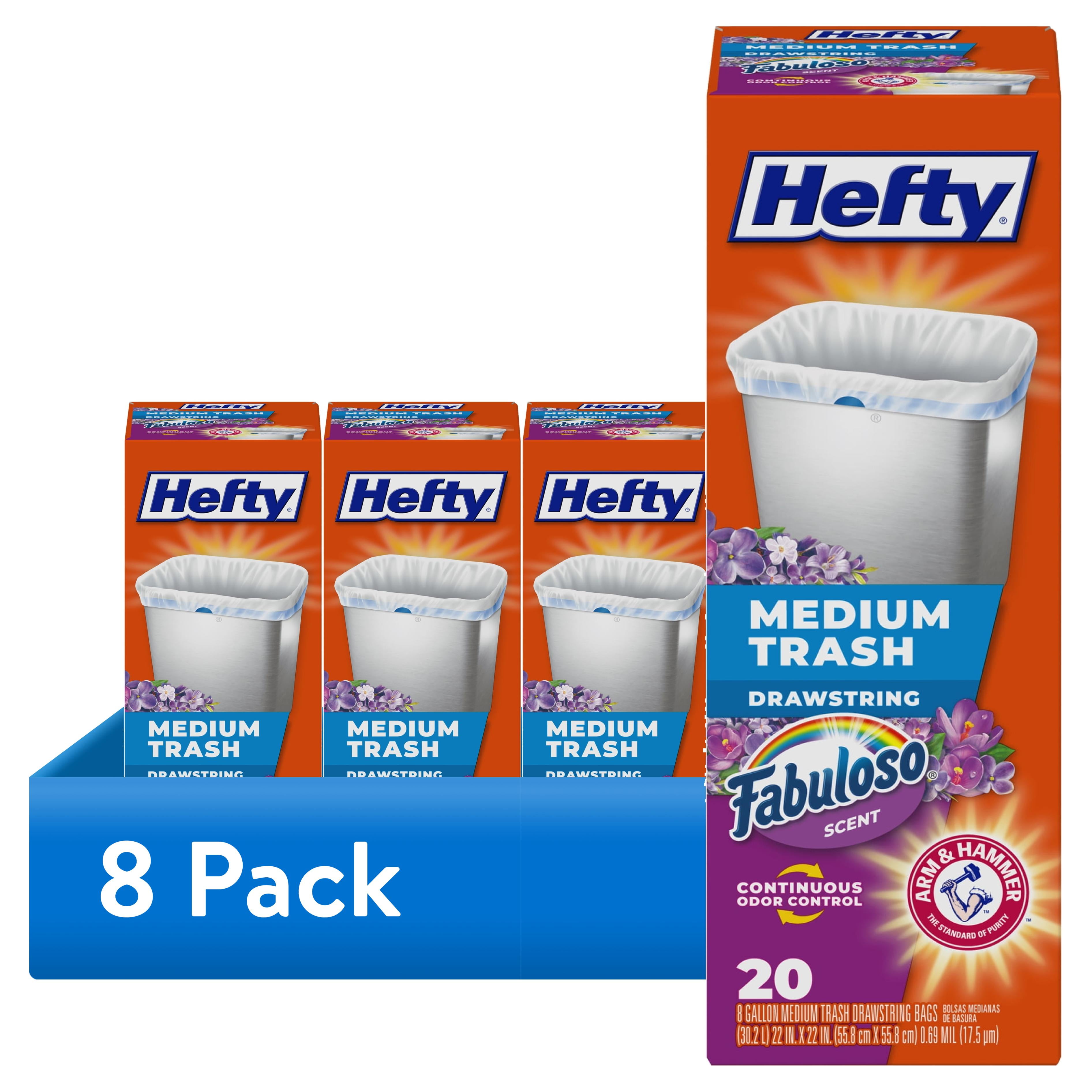 (8 pack) Hefty Medium Trash Bags, Fabuloso Scent, 8 gallon, 20 Count - Walmart.com
