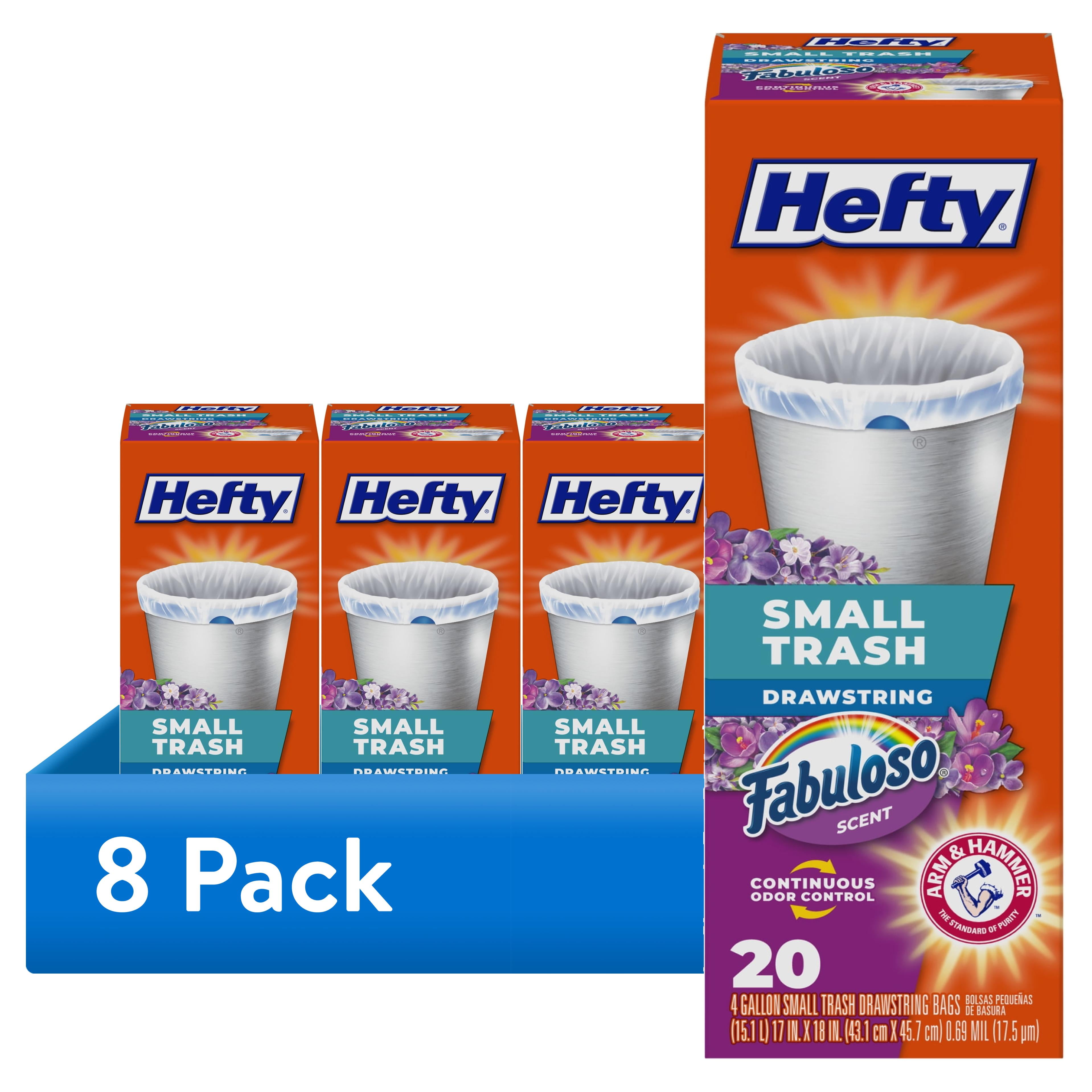 (8 pack) Hefty Small Trash Bags, Fabuloso Scent, 4 gallon, 20 Count ...