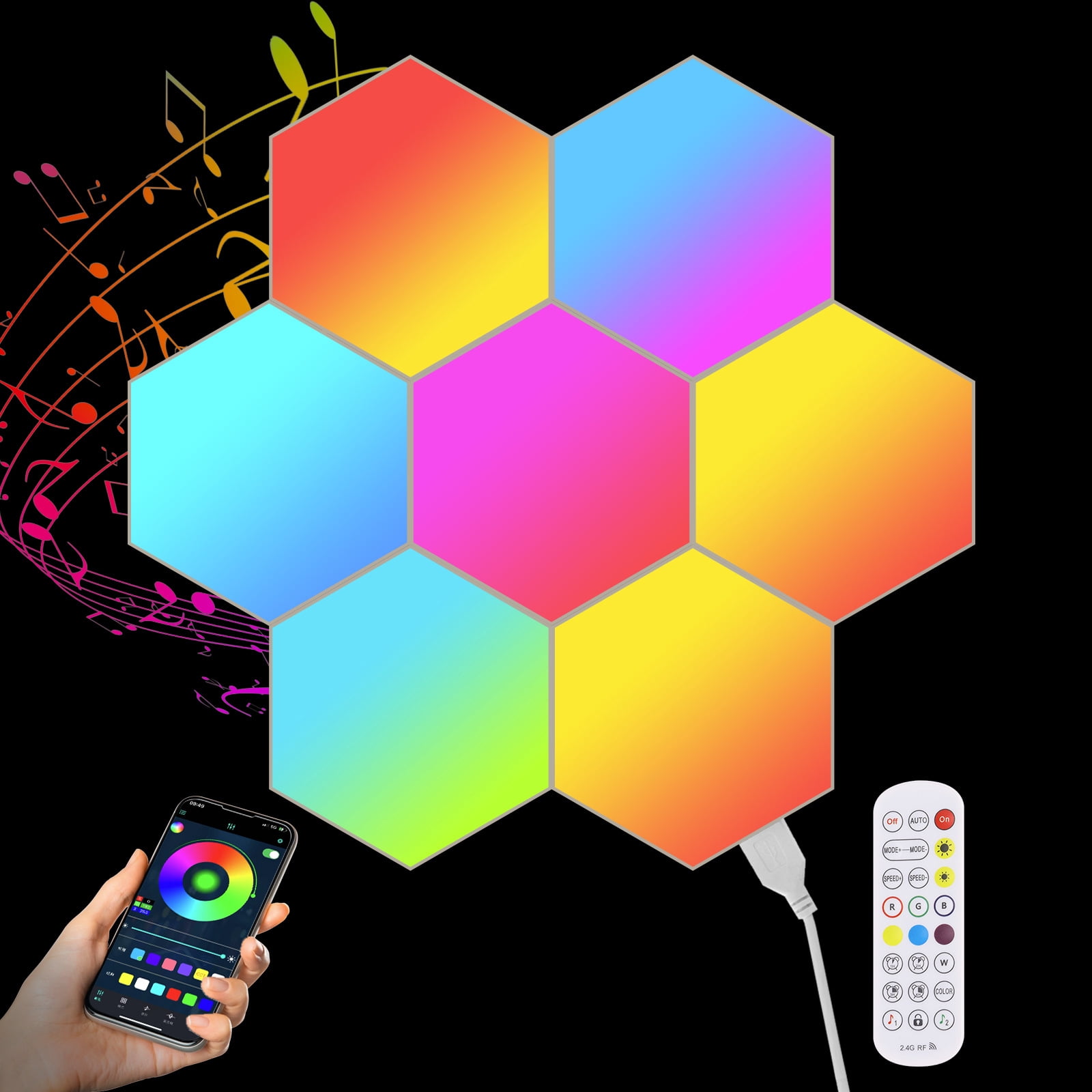 8 pack Hexagon Wall Lights - Smart RGB Hexagonal LED Panels APP ...