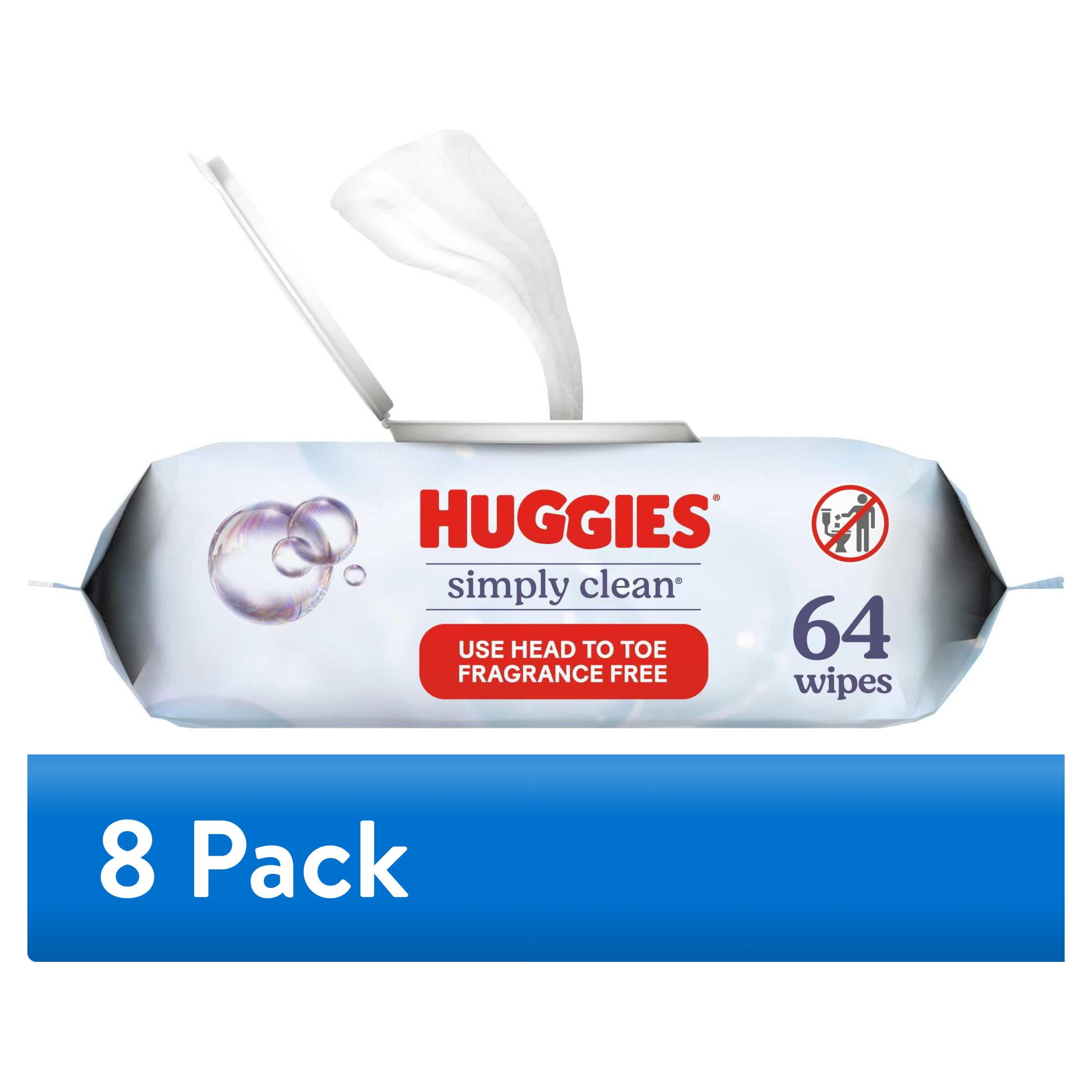 (8 pack) Huggies Simply Clean Unscented Wipes, 1 Flip-Top Pack, 64 ...
