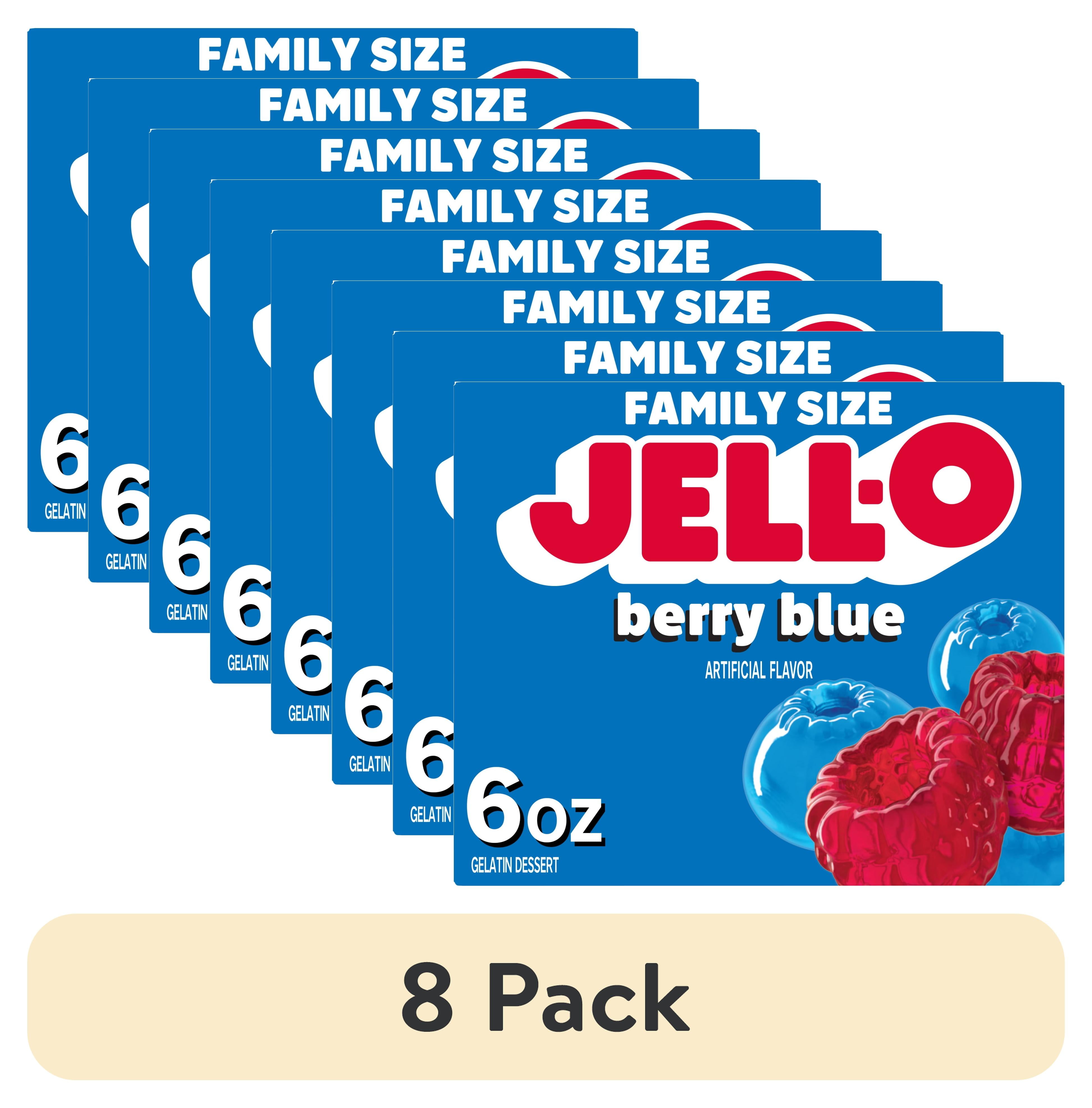 (8 pack) Jell-O Berry Blue Gelatin Dessert Mix, Family Size, 6 oz Box ...