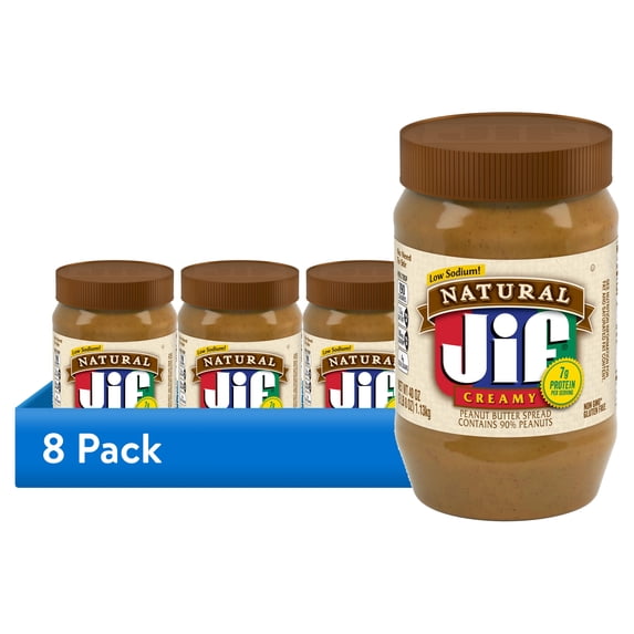 (8 pack) Jif Natural Creamy Peanut Butter Spread Contains 90% Peanuts ...