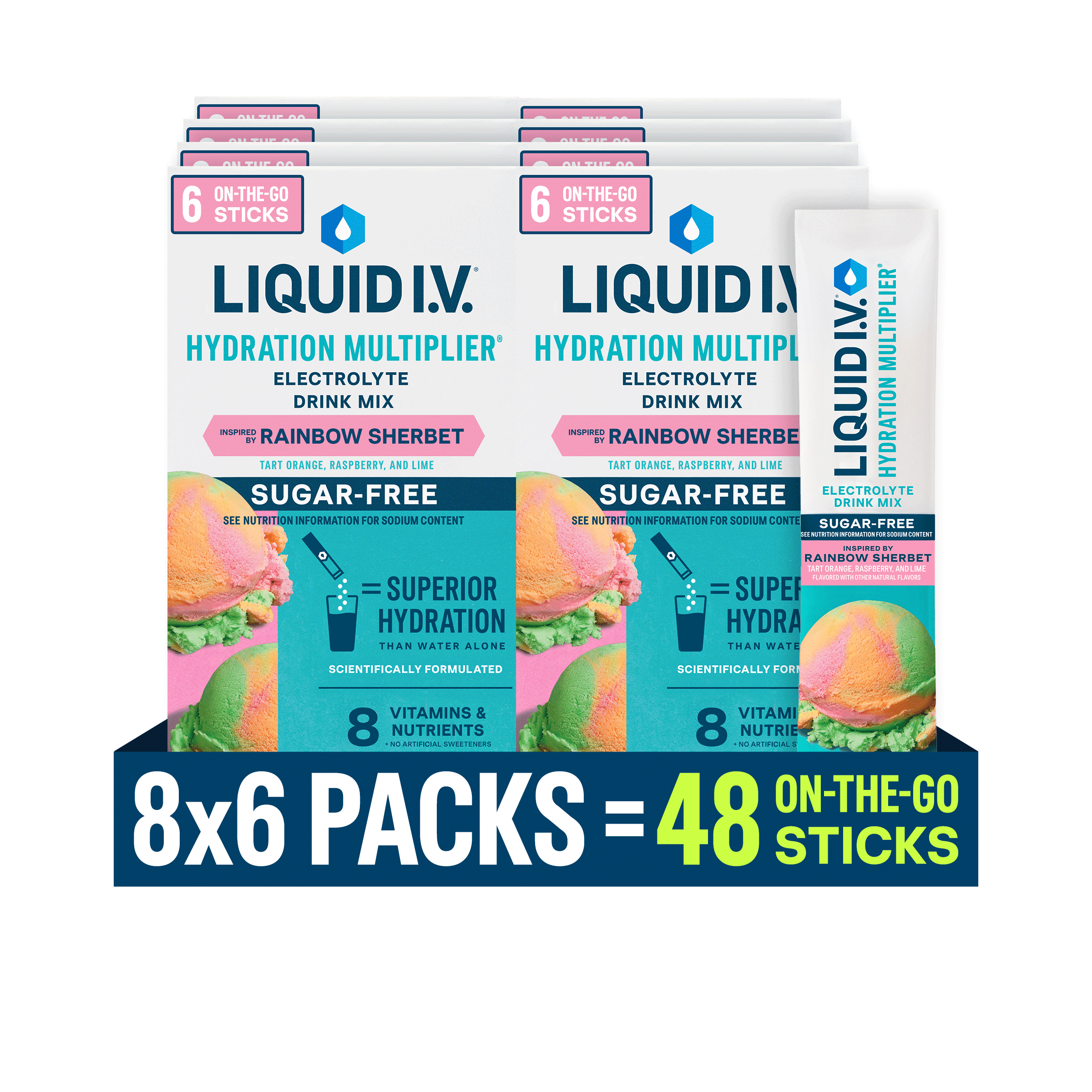 (8 pack) Liquid I.V.® Rainbow Sherbet Hydration Multiplier® Sugar-Free ...