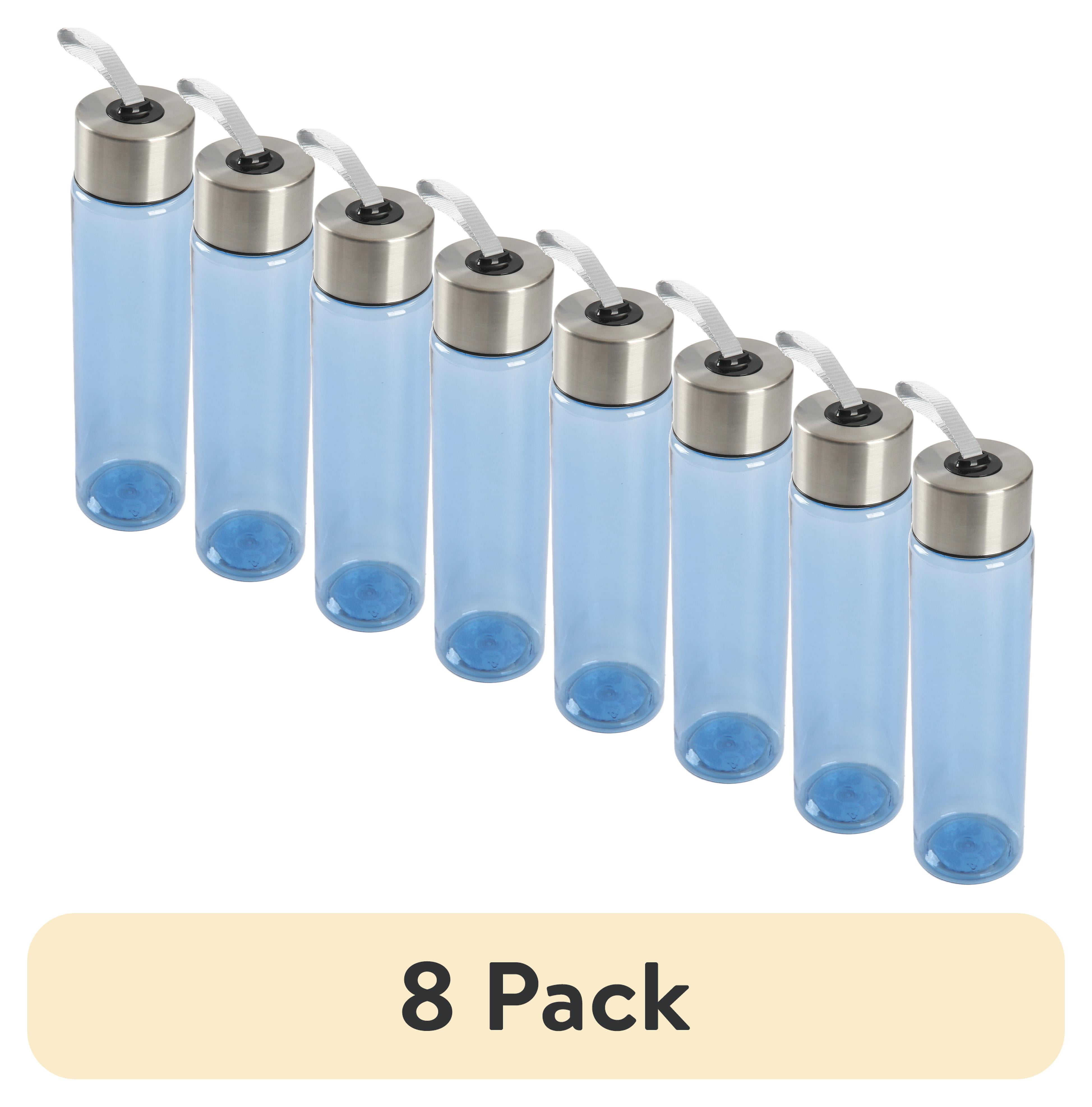 (8 pack) Mainstays 18oz Plastic Blue Water Bottle Stainless Steel Screw ...