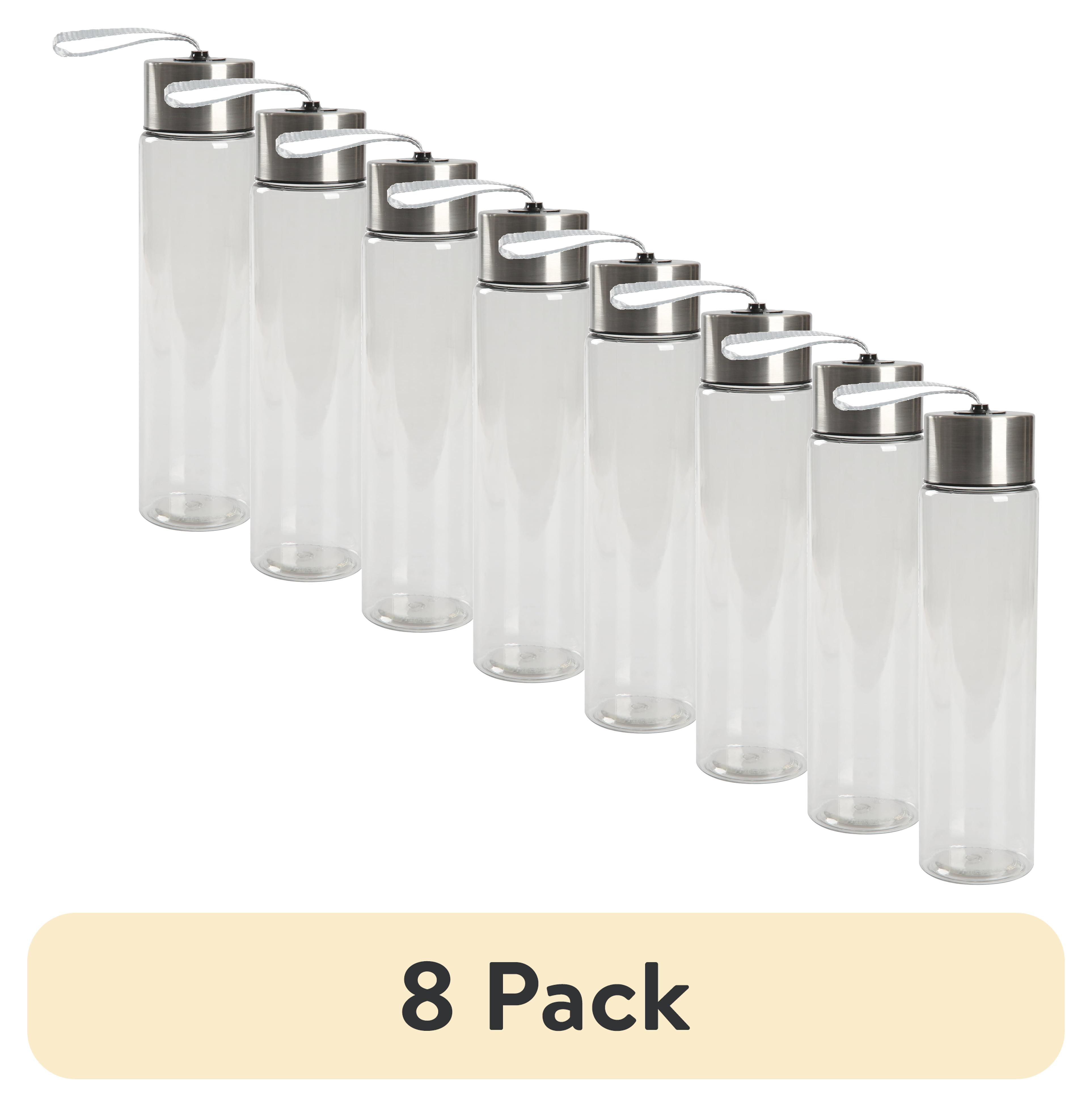 (8 pack) Mainstays 18 oz Plastic Clear Water Bottle with Stainless ...