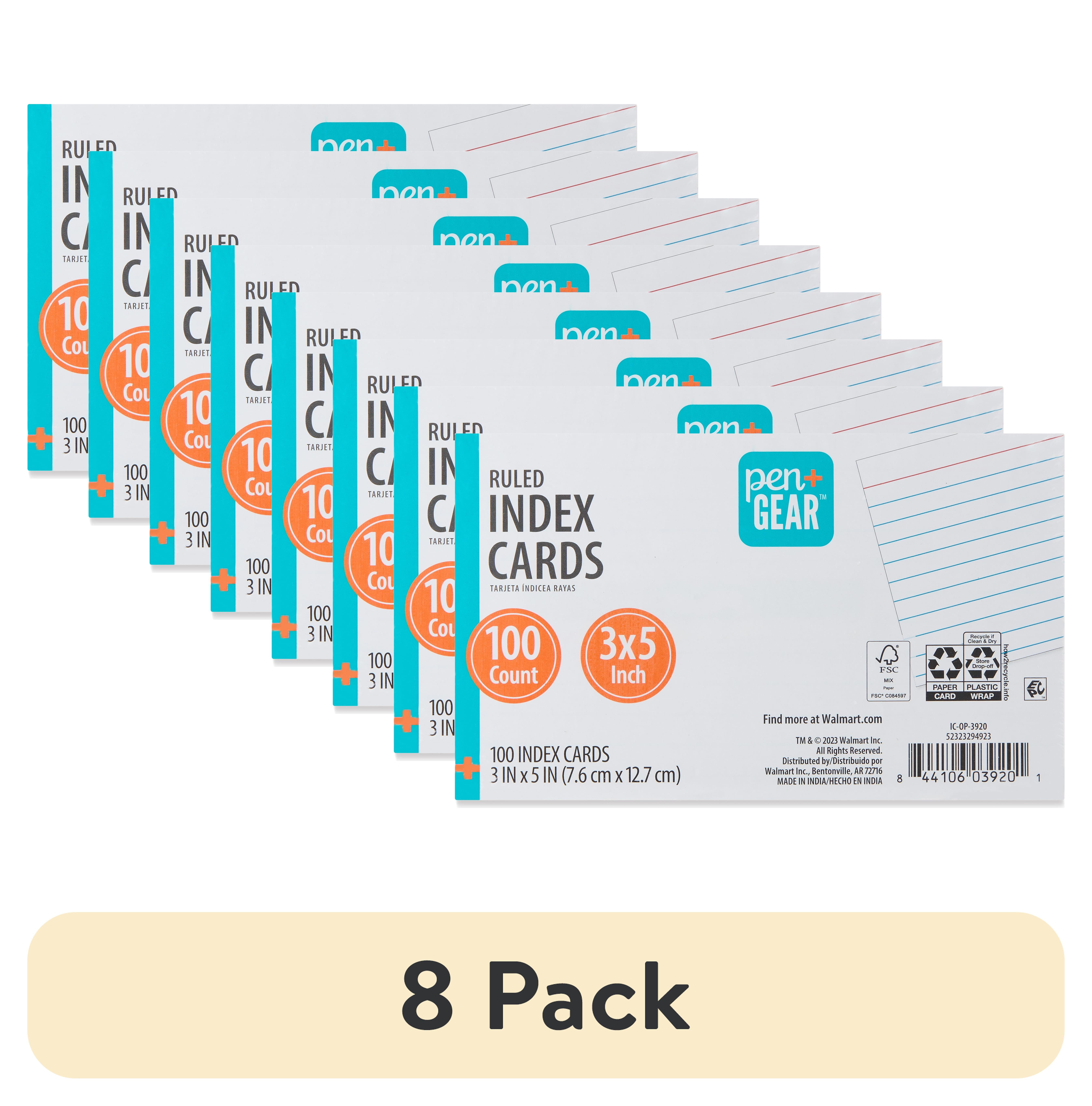 (8 pack) Pen+Gear Ruled Index Cards, 3" x 5", White, 100 Count ...