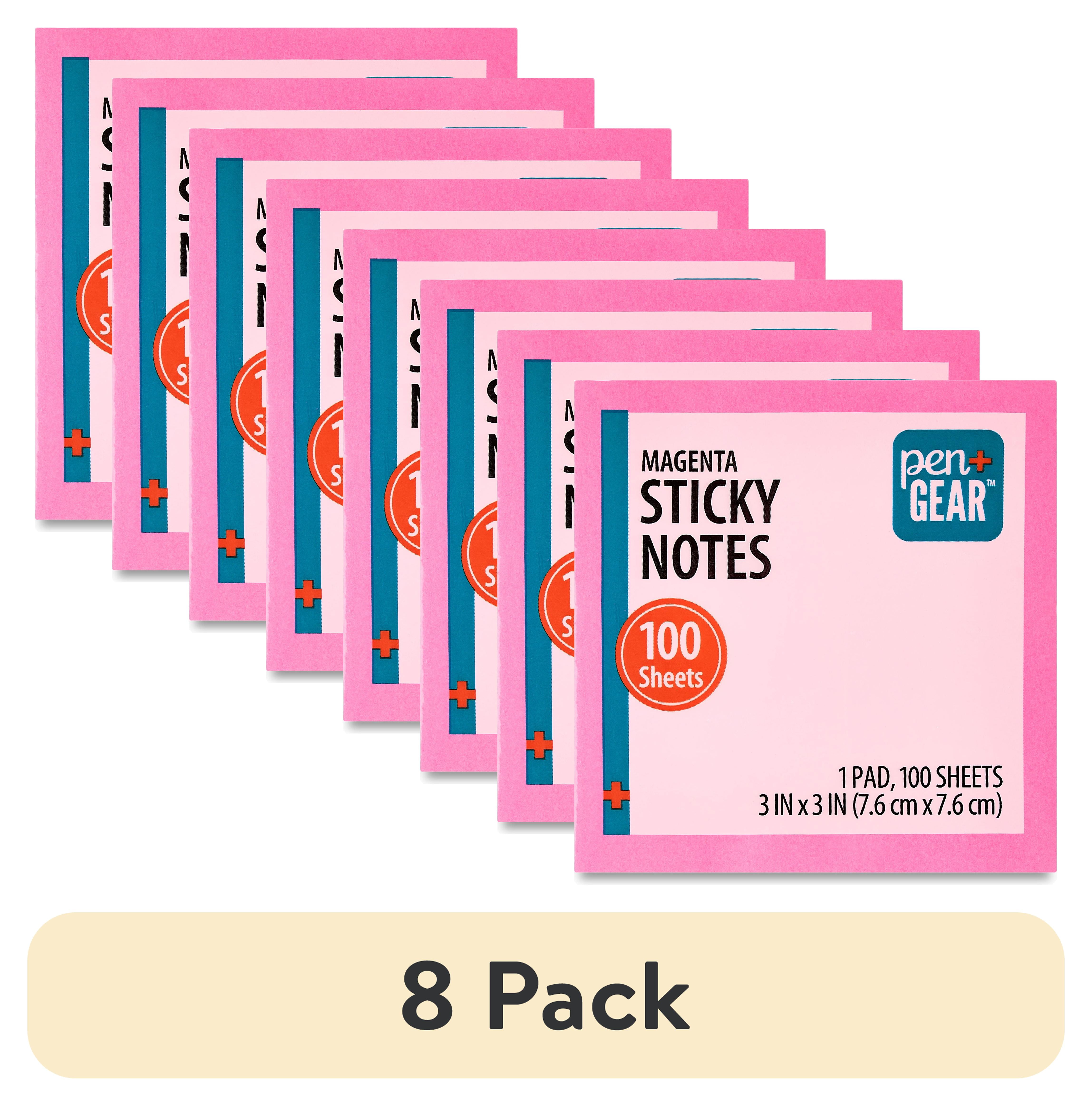 (8 pack) Pen+Gear Square Shaped Sticky Notes, 3" x 3", Magenta, 100 ...