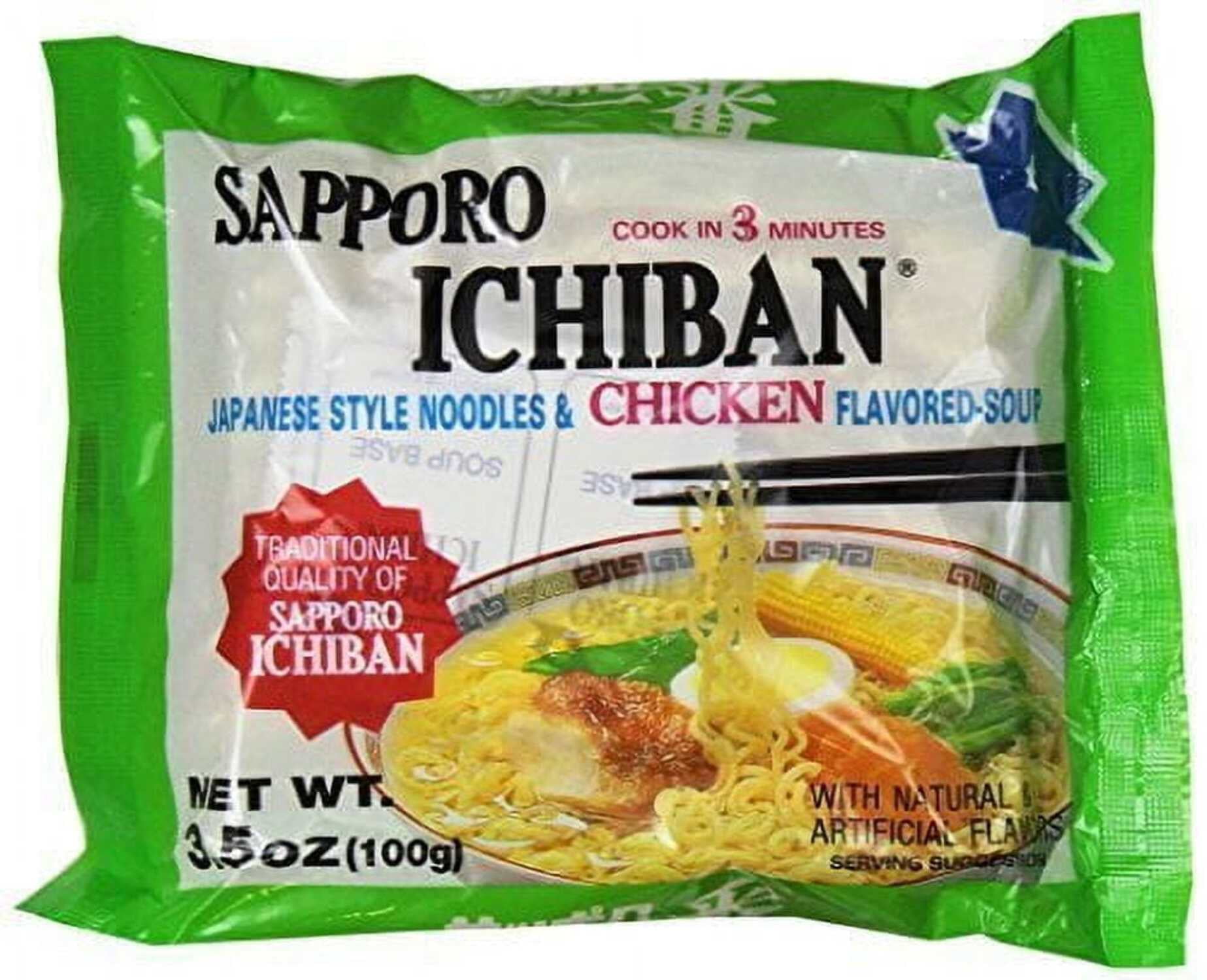 (8 pack) Sapporo Ichiban Japanese Style Ramen Noodles in Chicken Broth, 3.5 oz Bag, Contains ...