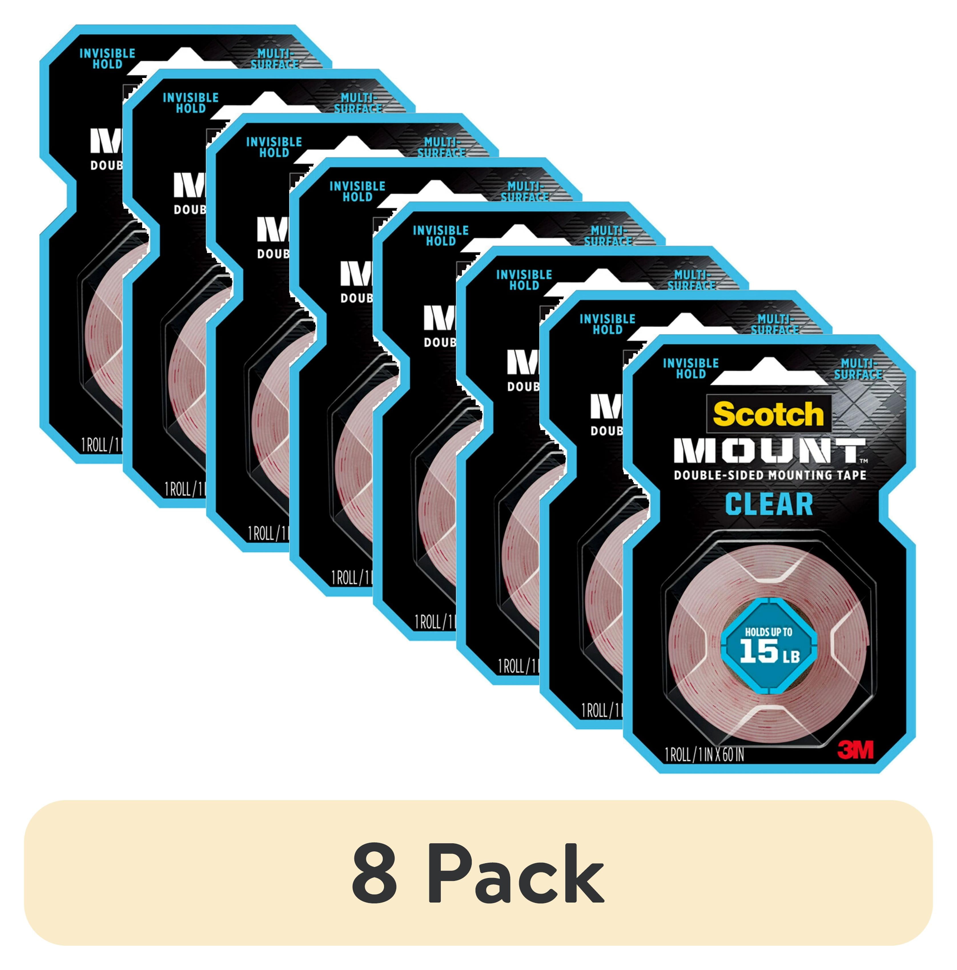 (8 pack) Scotch-Mount Clear Double-Sided Mounting Tape, 1 in x 60 in, 1 ...