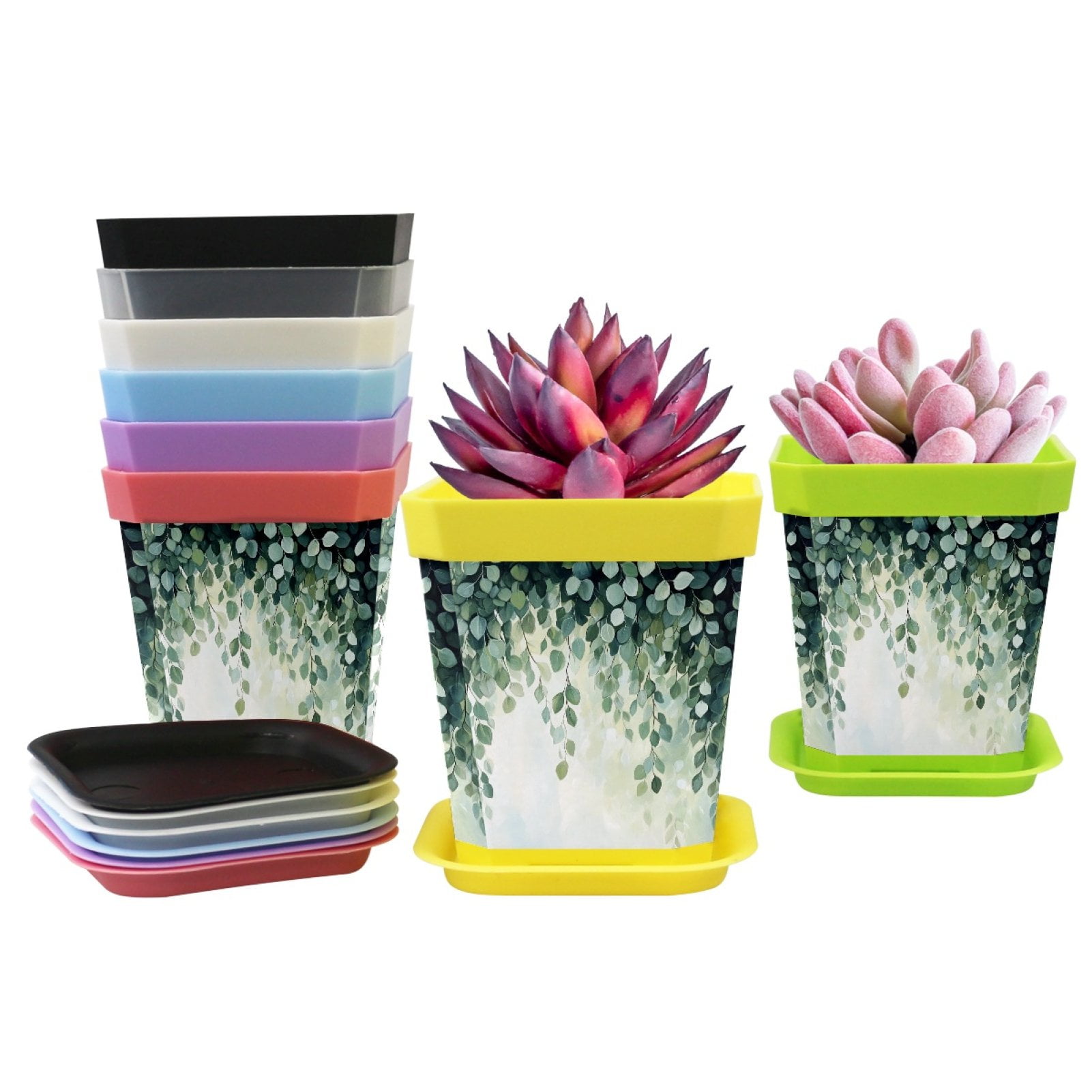 8-pack Weeping Willow Printed Plant Pots with Drainage Holes and Base ...