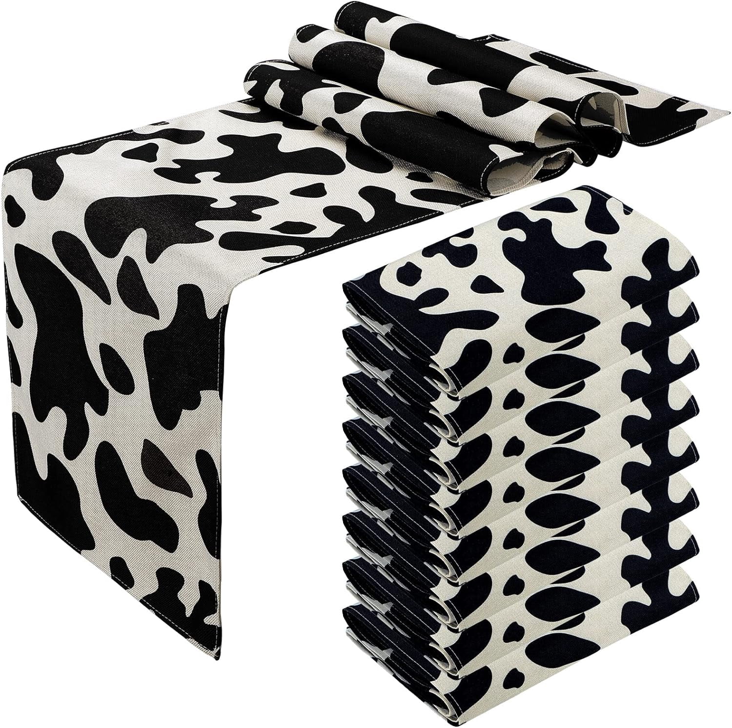 8-pack linen cow print pattern tablecloth, farm black and white cowhide ...