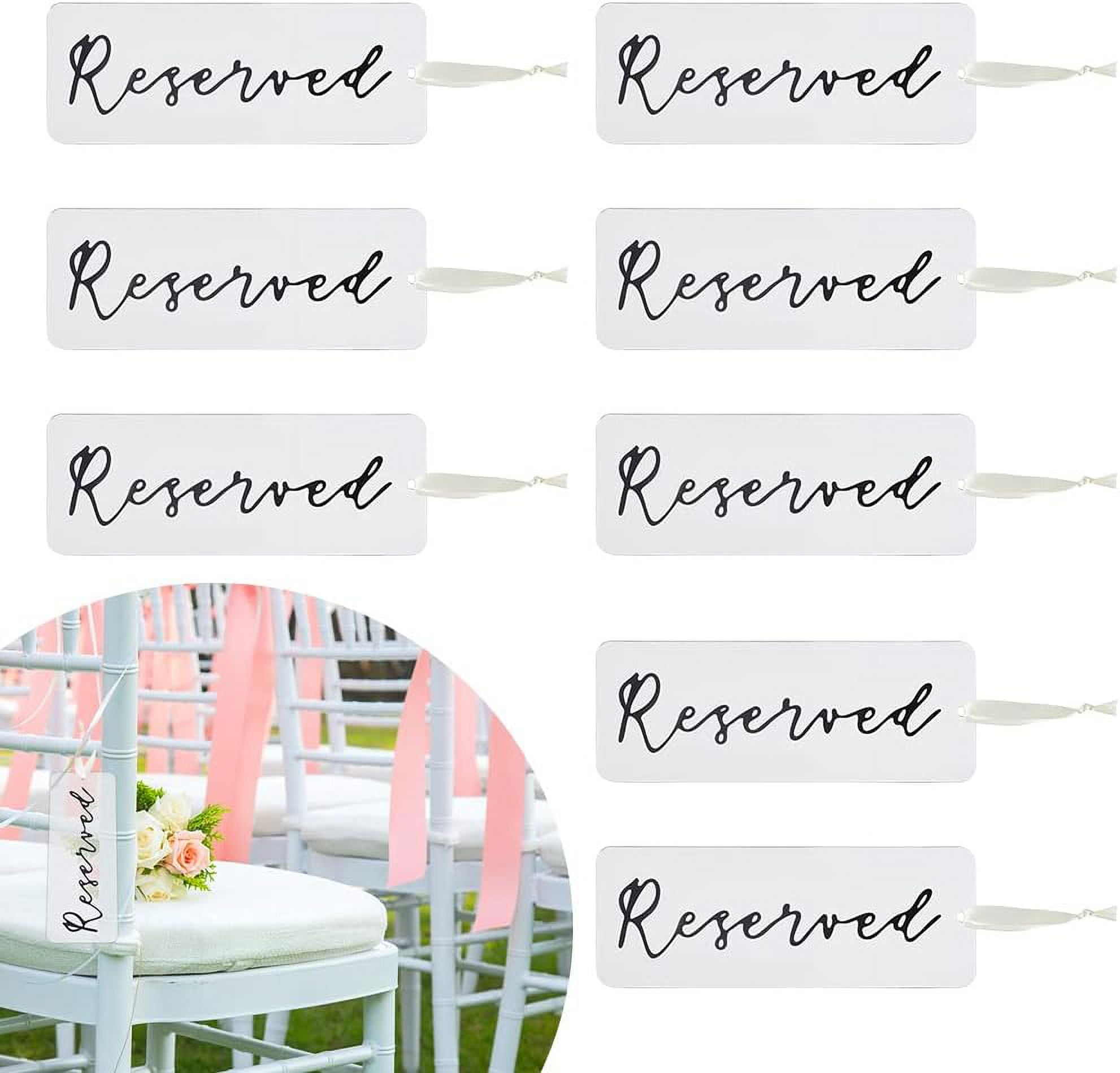 8 pc Acrylic Reserved Hanging Signs with Single Face Satin Ribbon Clear ...