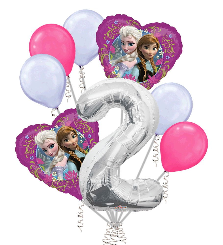 8 pc Disney Frozen Heart Balloon Bouquet 2nd Birthday Party Decoration ...