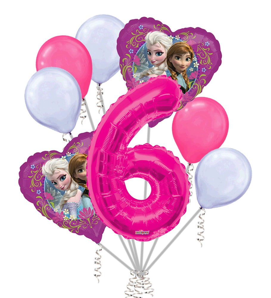 8 pc Disney Frozen Heart Balloon Bouquet 6th Birthday Party Decoration ...