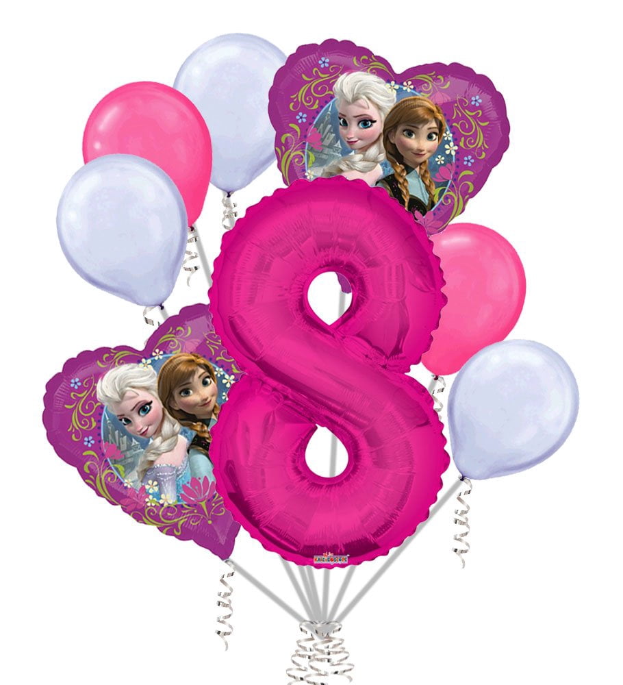 8 pc Disney Frozen Heart Balloon Bouquet 8th Birthday Party Decoration ...