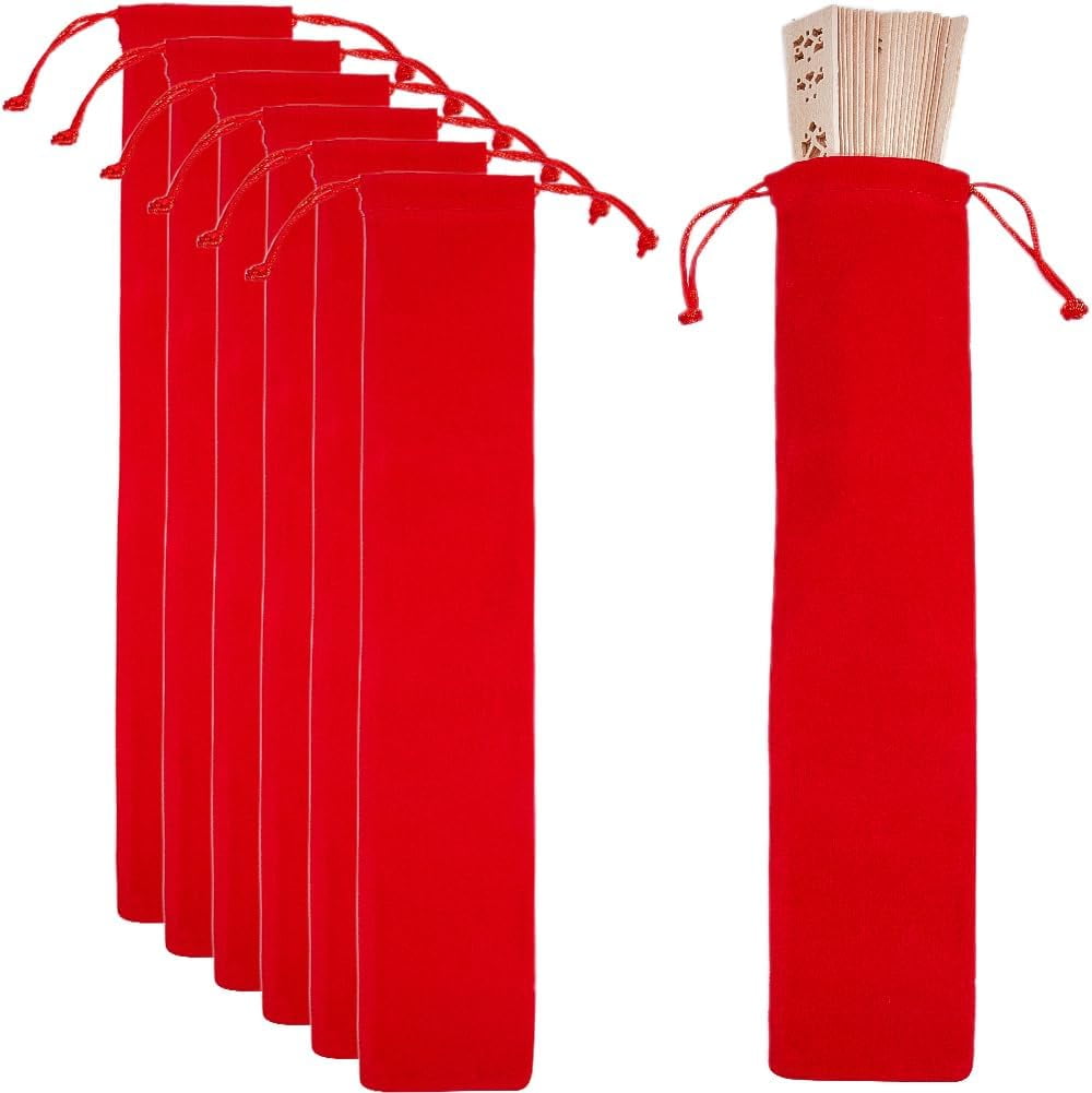 8 pc Flocking Storage Bags Folding Fan Drawstring bag Red 35x6x0.7cm ...
